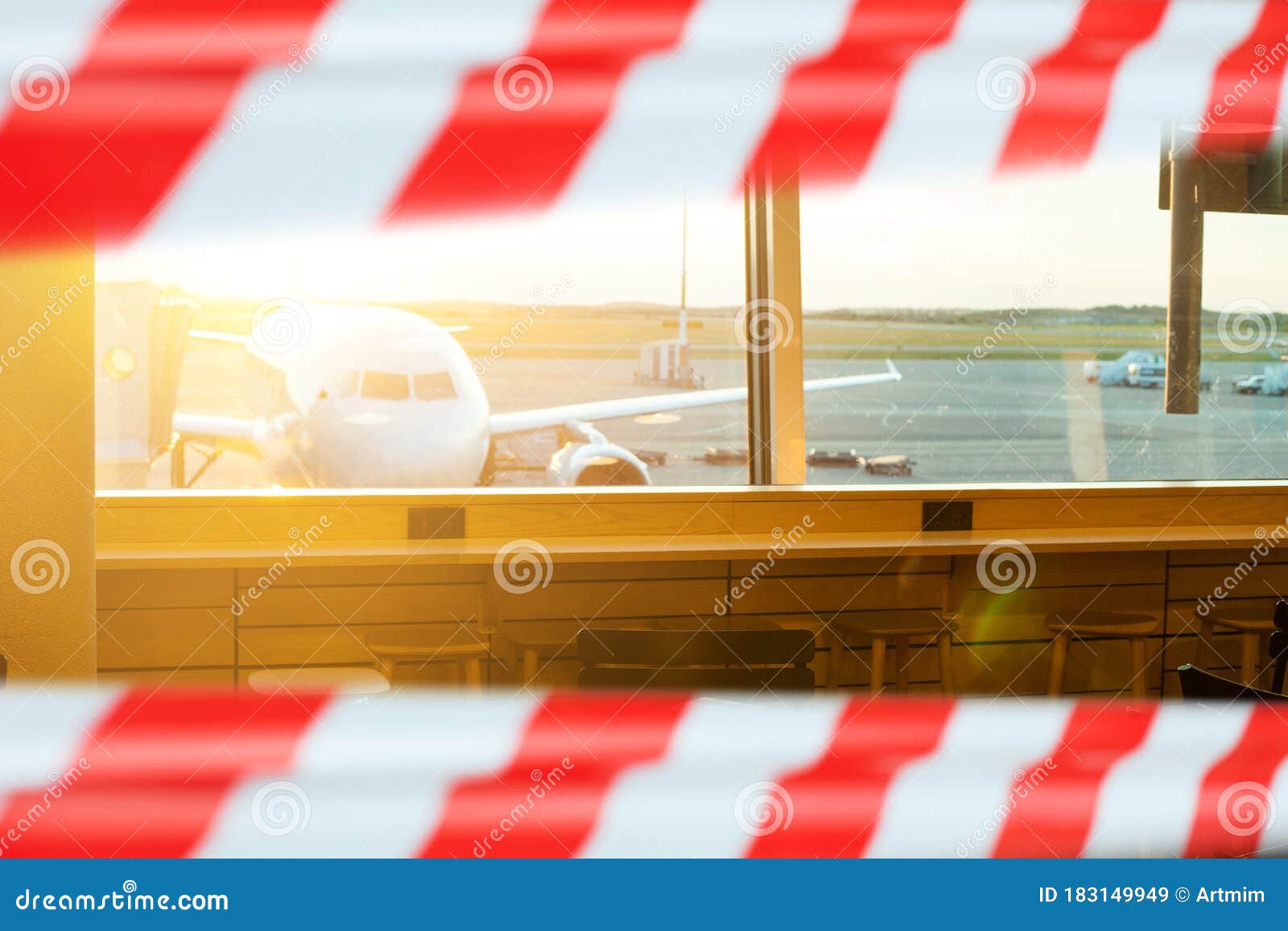 Aairport Gate and Plane Closed with Warning Tape Stock Image - Image of ...