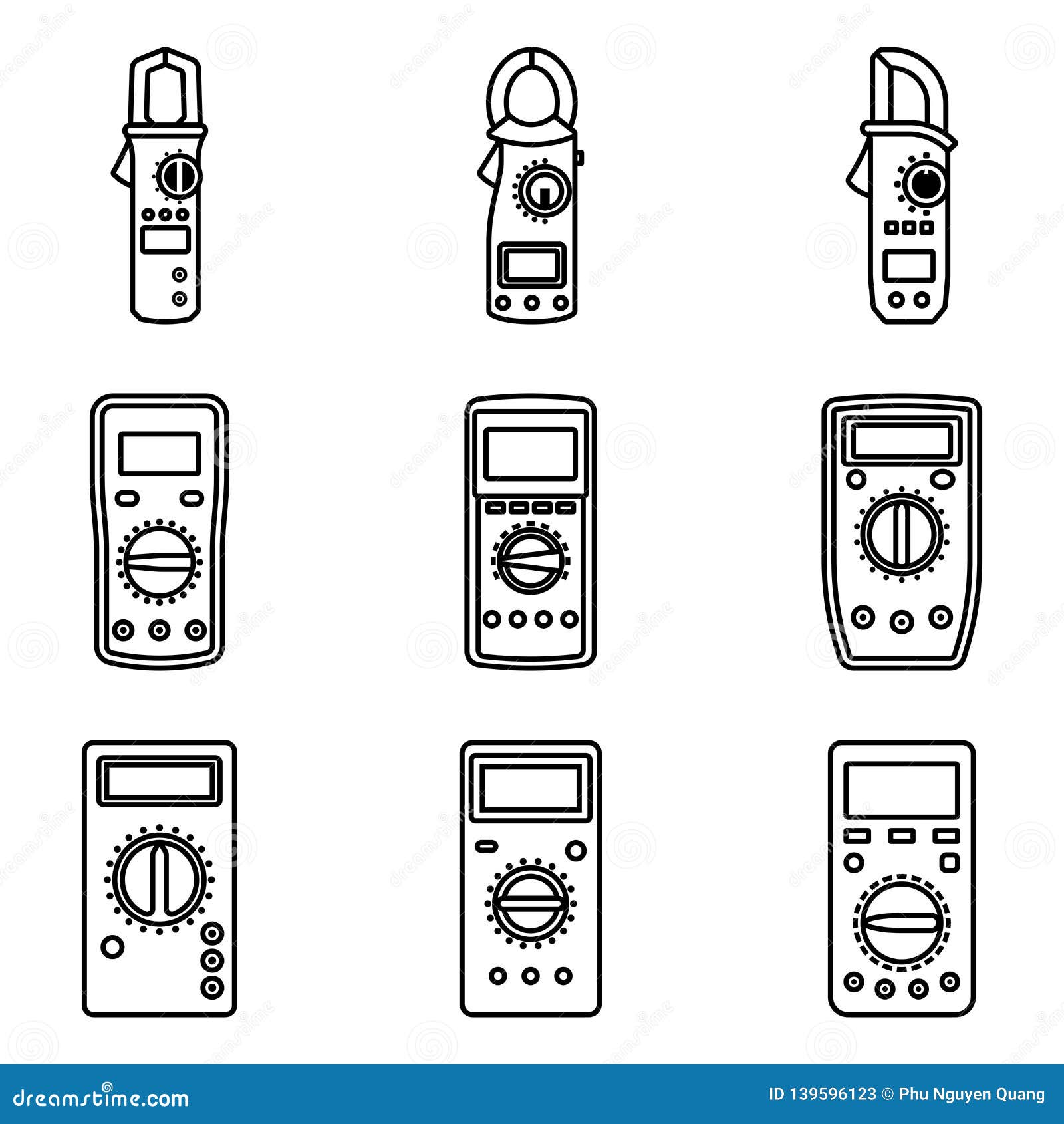 Digital Multimeter. Test Tools. Thin Line Vector Icons Stock Vector ...
