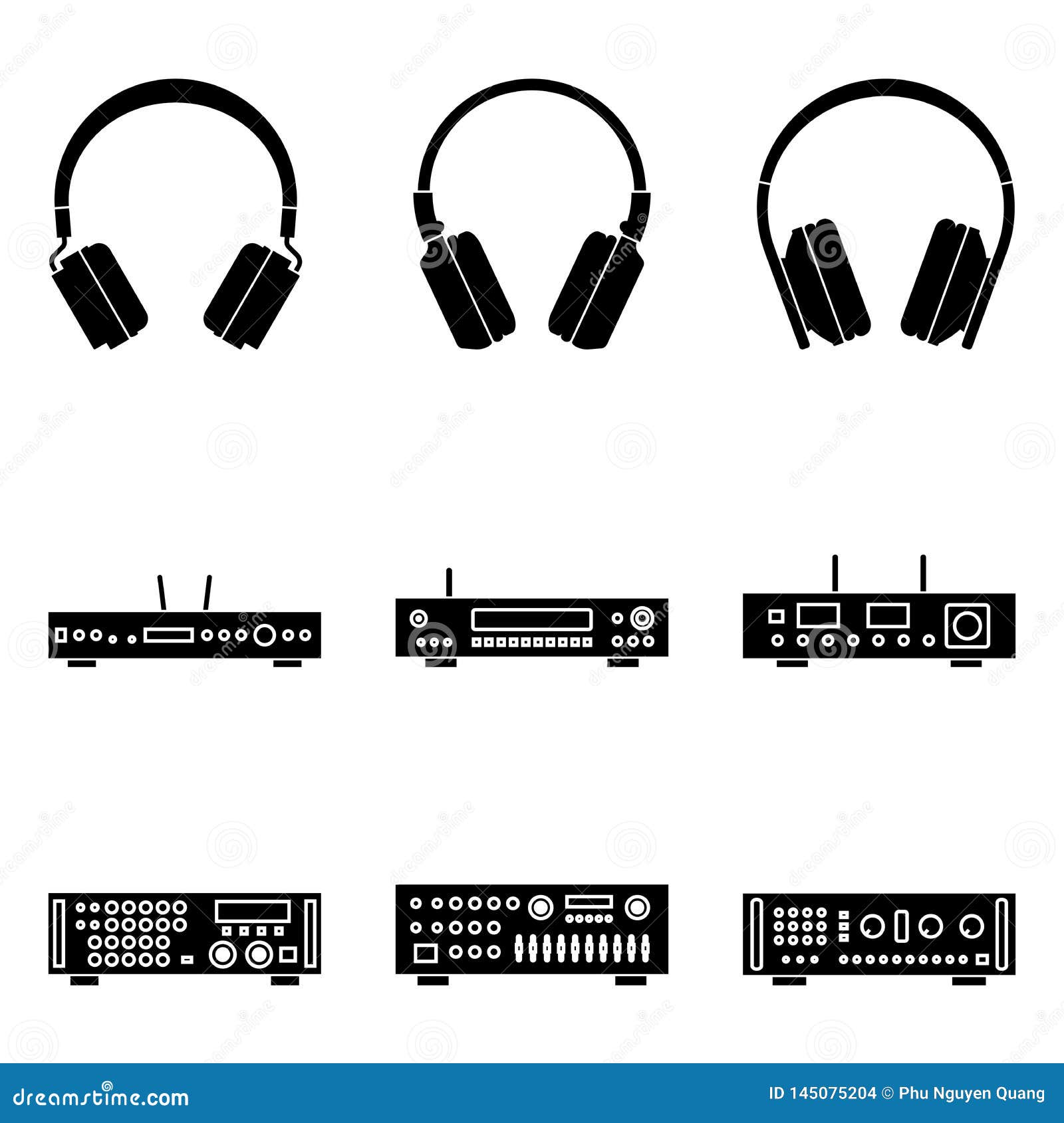 Headphone, Amplifier and Mixer Amplifier. Silhouette Vector Icons Stock ...