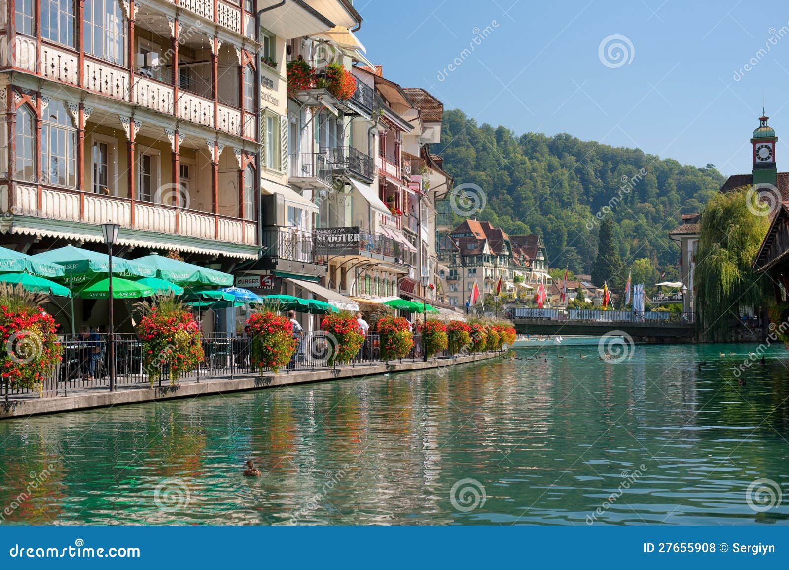 Aar river in Thun editorial stock photo. Image of summer - 27655908