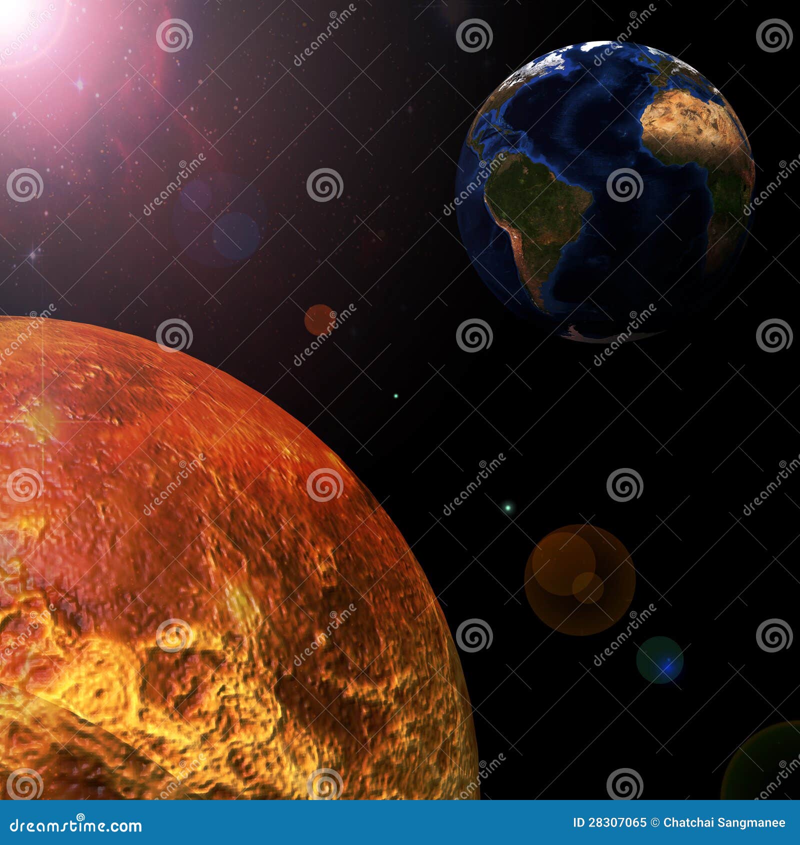 Aarde En De Planeten Rond De Zon Op Het Centrum. Stock Illustratie ...