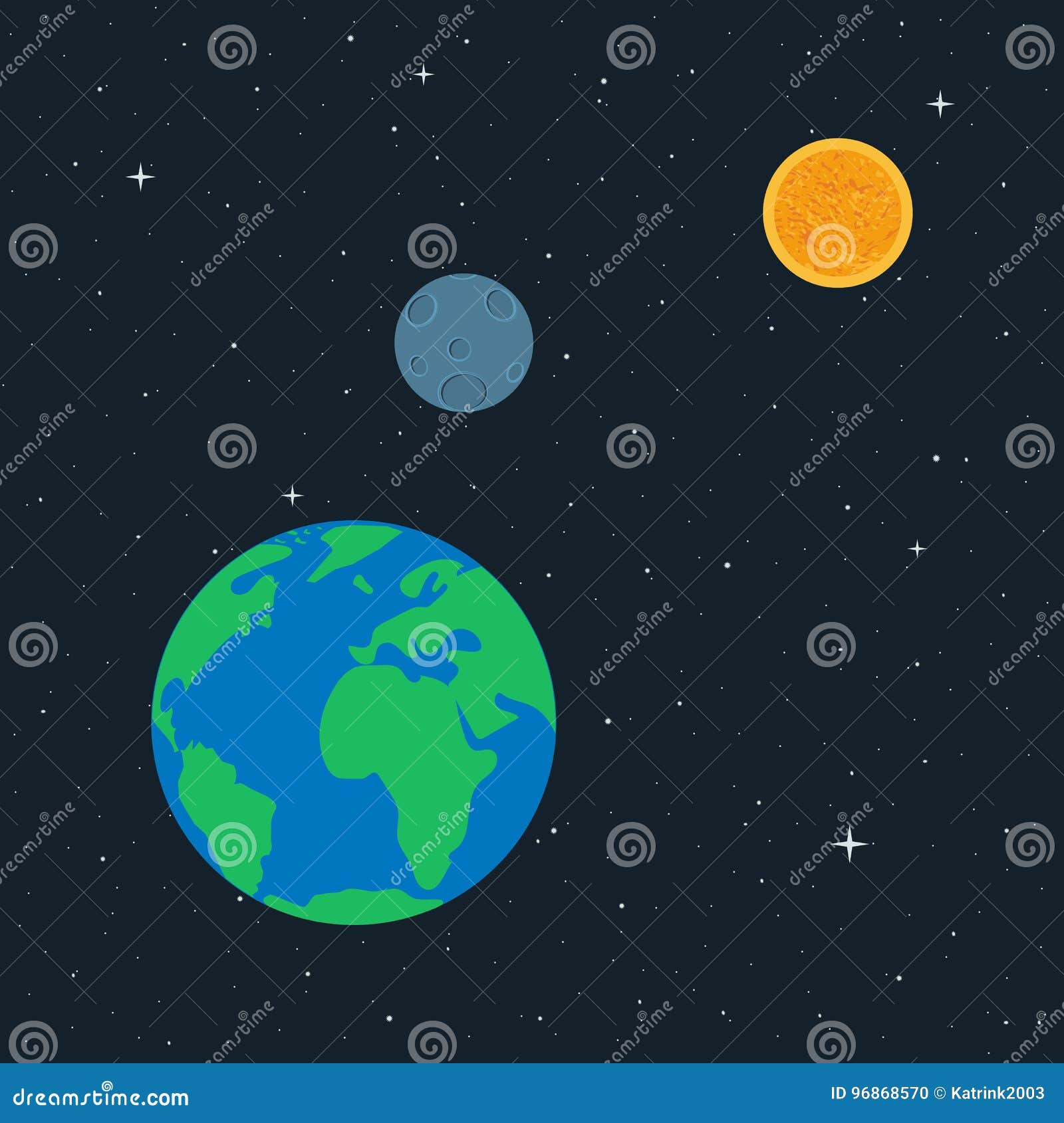 Aarde, Maan En Zon in Ruimte Vector Illustratie - Illustration of aarde ...