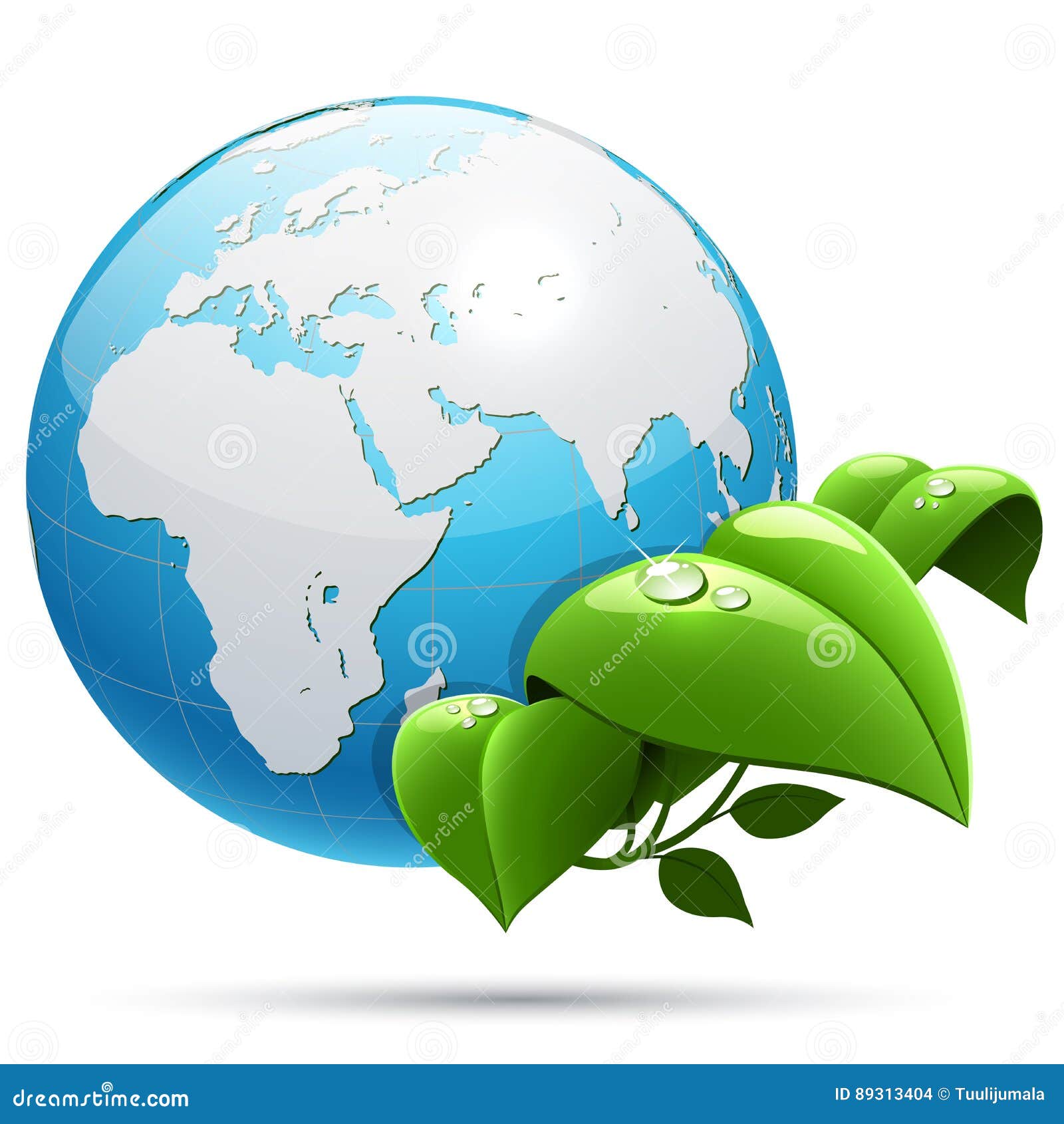 Aarde Met Het Groene Symbool Van De Bladerenecologie Vector Illustratie ...