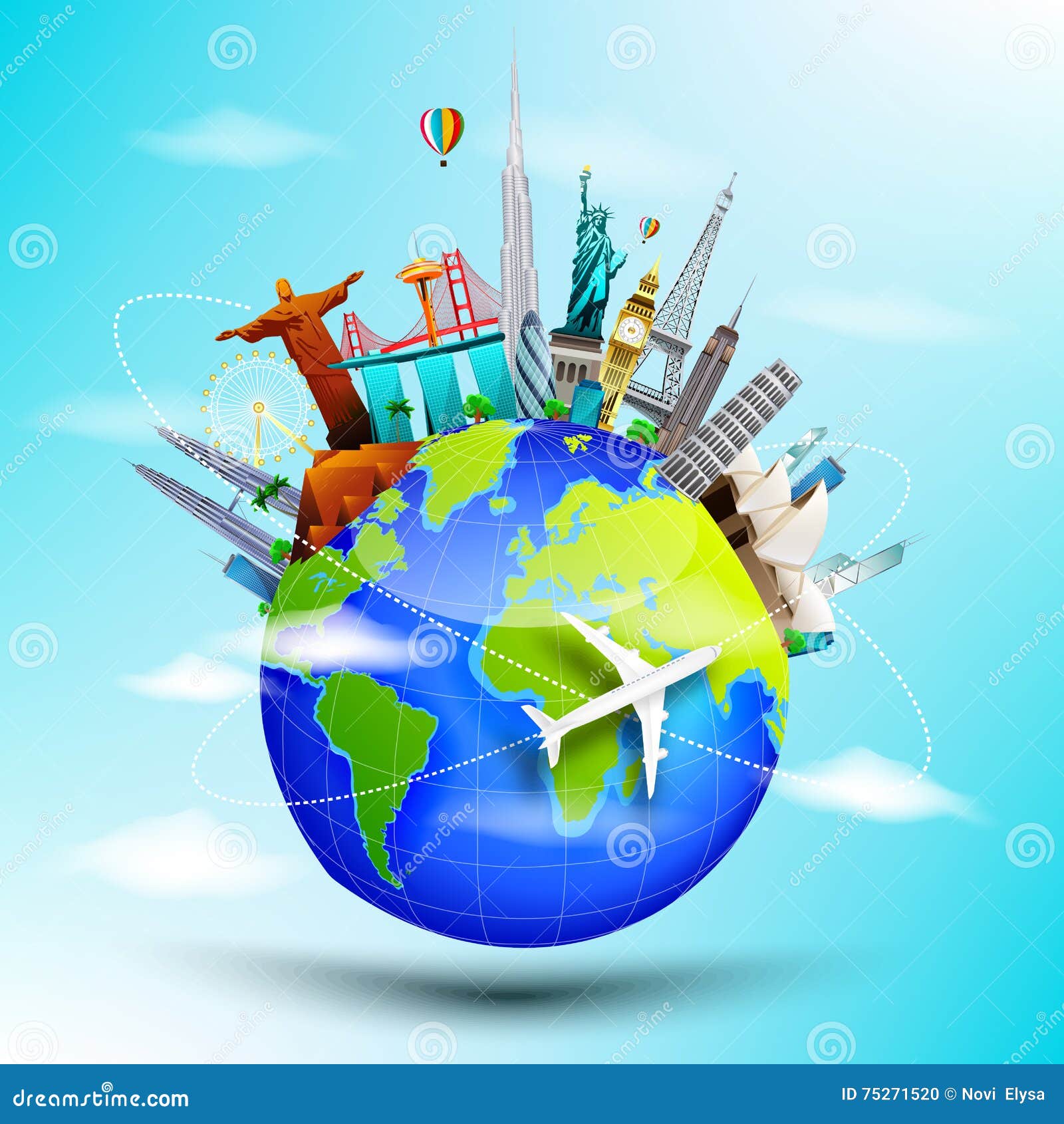 Aardereis Het Wereldconcept Op Blauwe Horizonachtergrond Vector ...