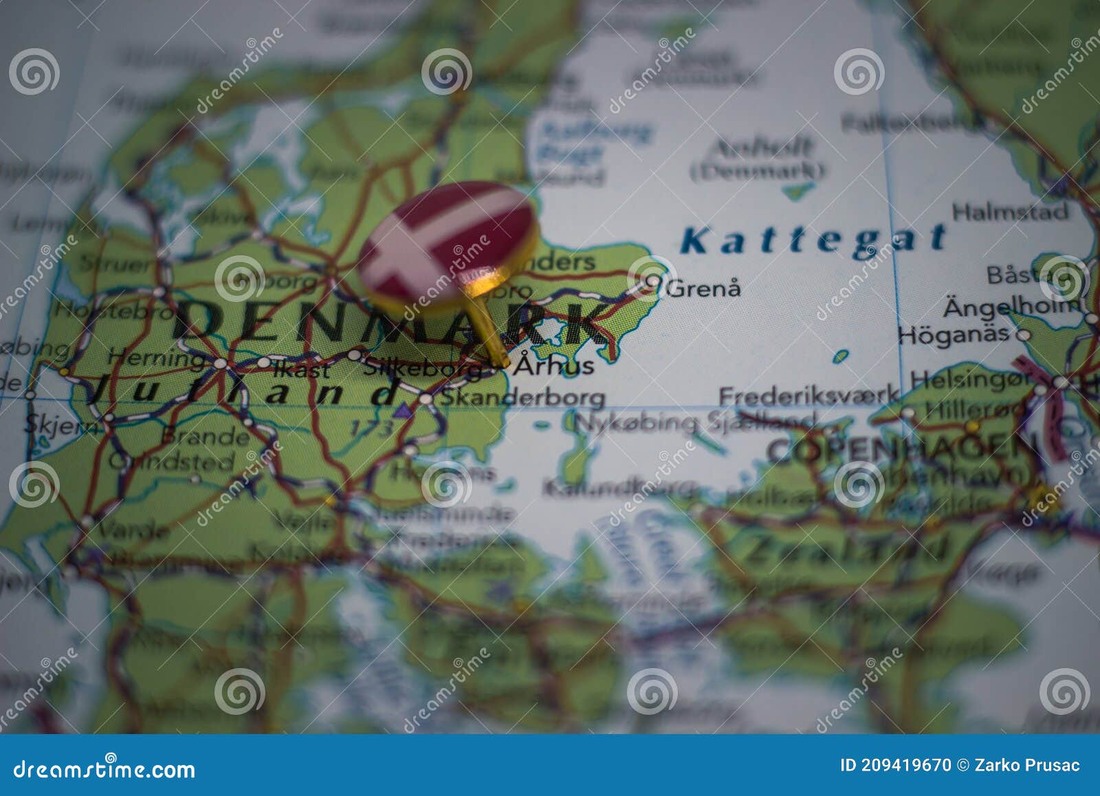 Aarhus Pinned on a Map with the Flag of Denmark Stock Photo - Image of ...