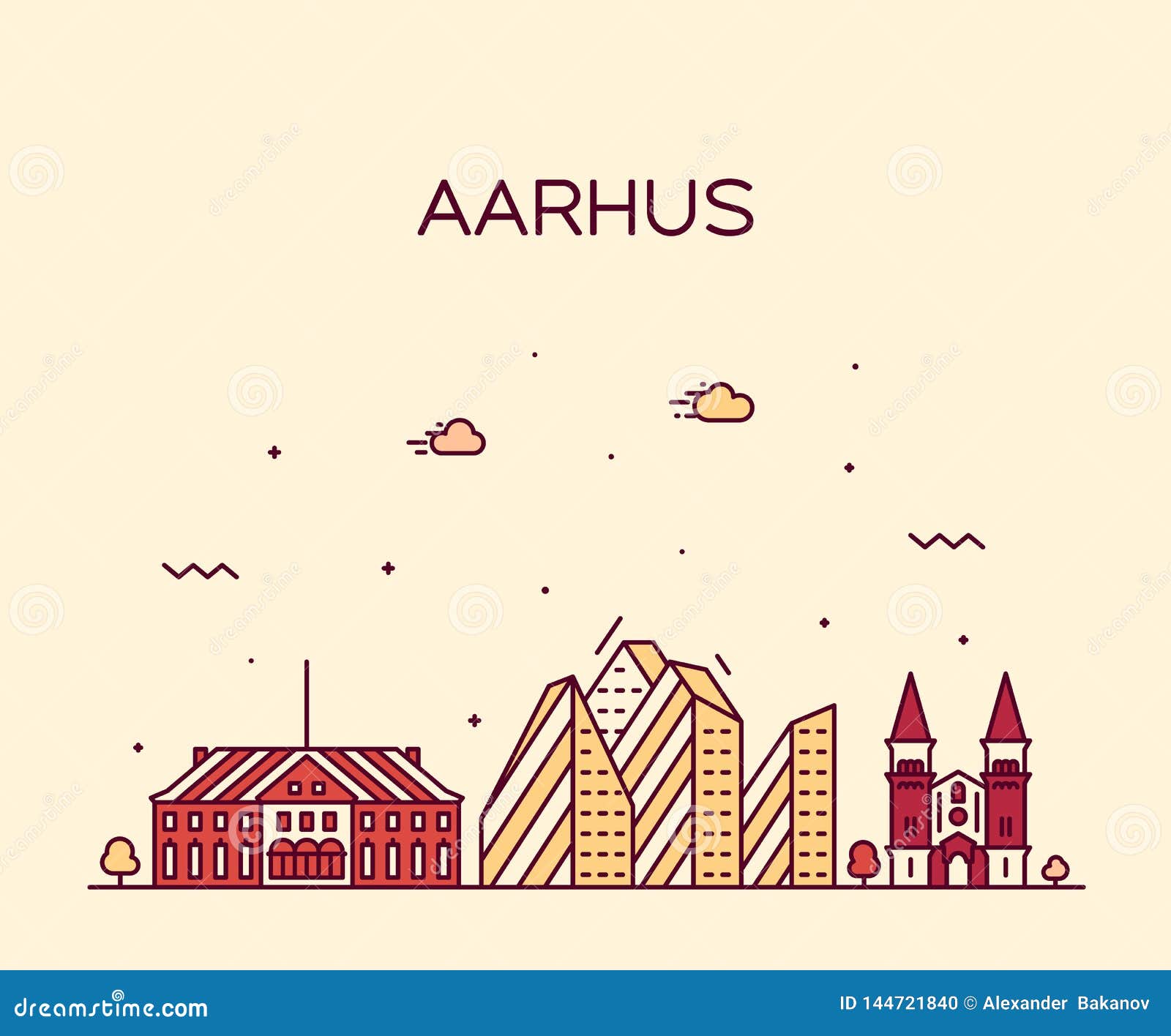 Aarhus Skyline Vector Colorful Poster On Beautiful Triangular Texture ...