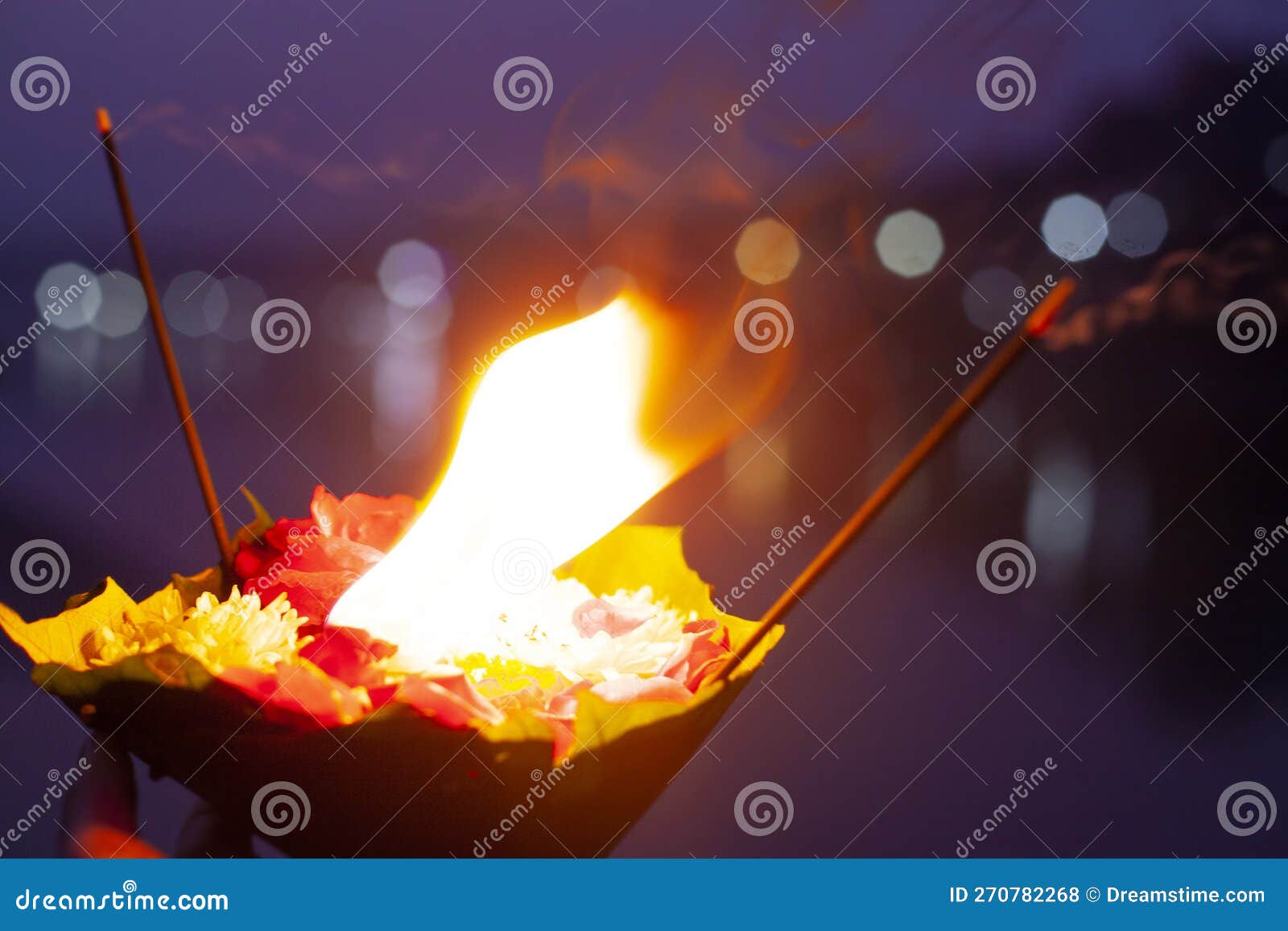 Aarti Ceremony Flowers with Fire in Ganga Stock Photo - Image of hindu ...