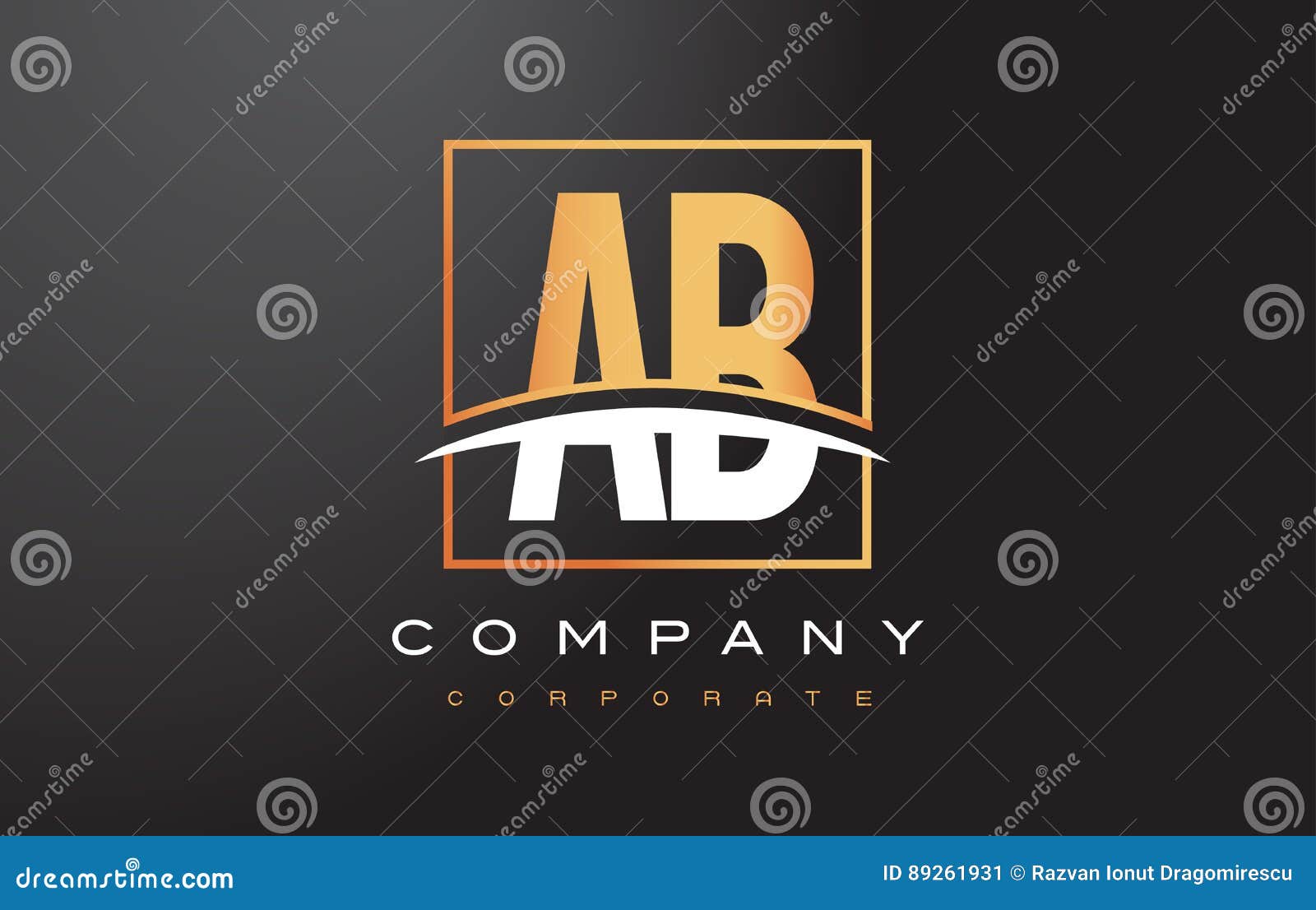 AB a B Golden Letter Logo Design with Gold Square and Swoosh. Stock ...