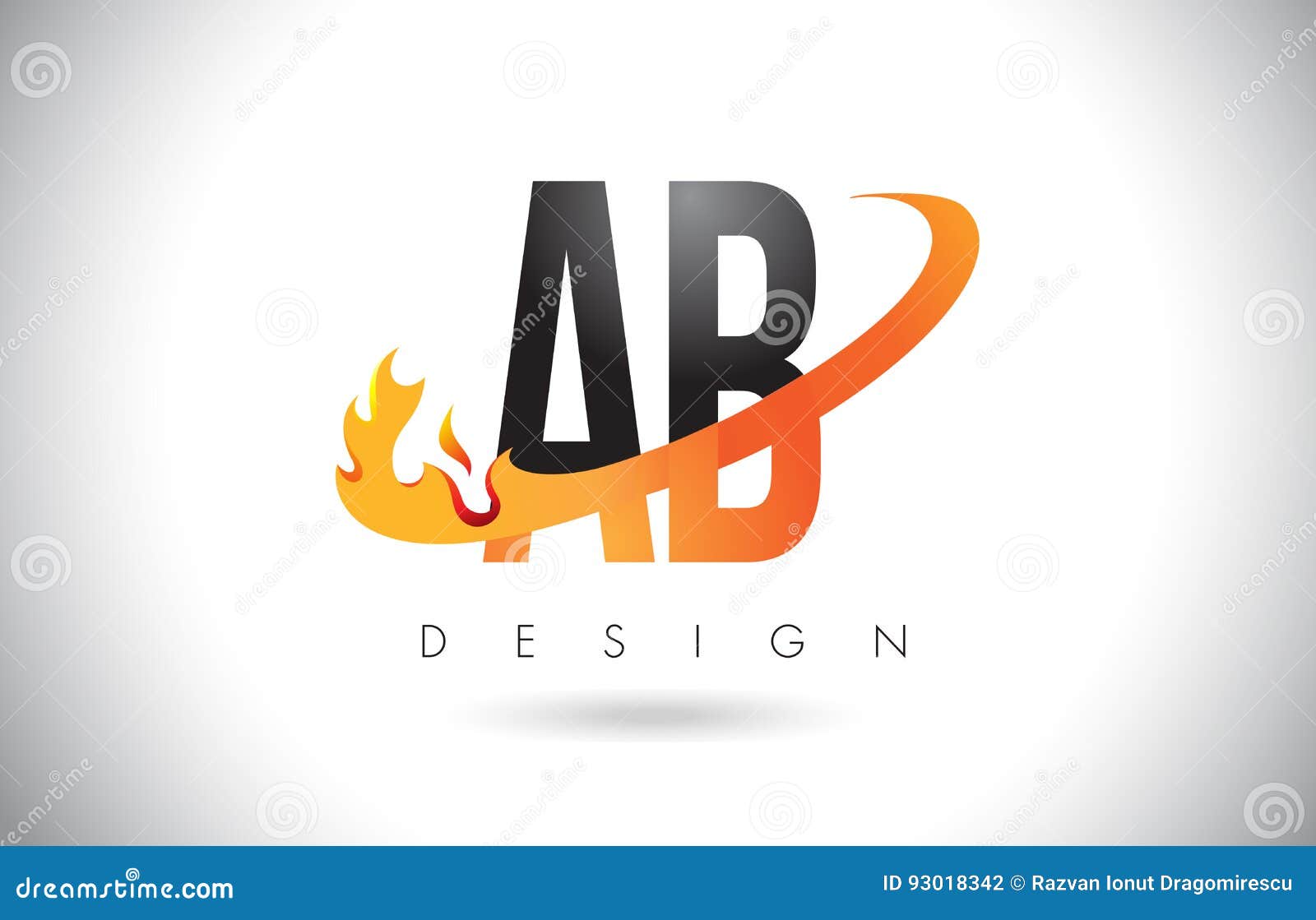 AB a B Letter Logo with Fire Flames Design and Orange Swoosh. Stock ...
