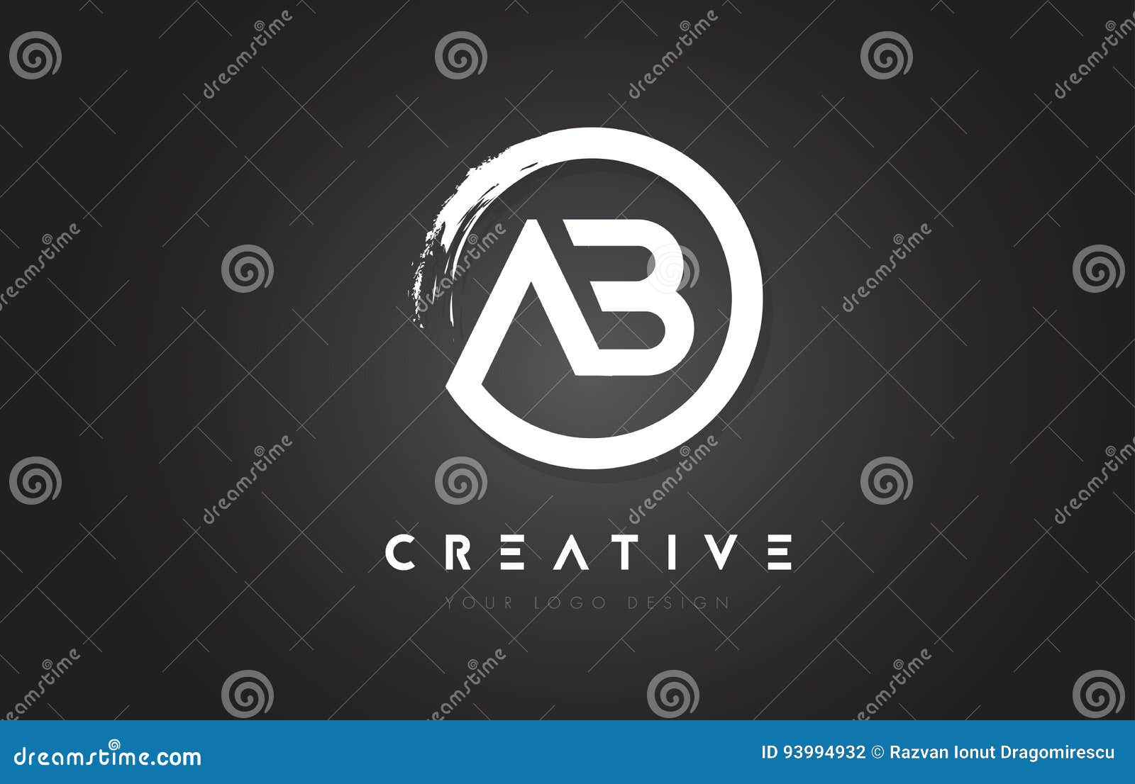 AB Circular Letter Logo with Circle Brush Design and Black Background ...