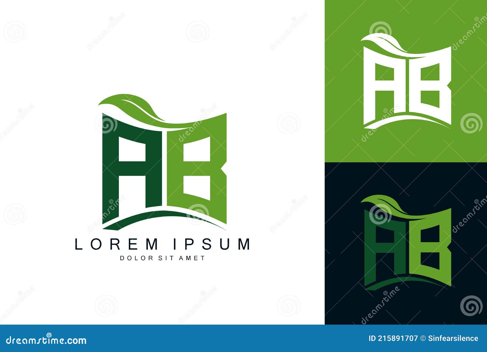 AB Logo Monogram with Green Leaf Nature Organic Bio Curved Shape ...