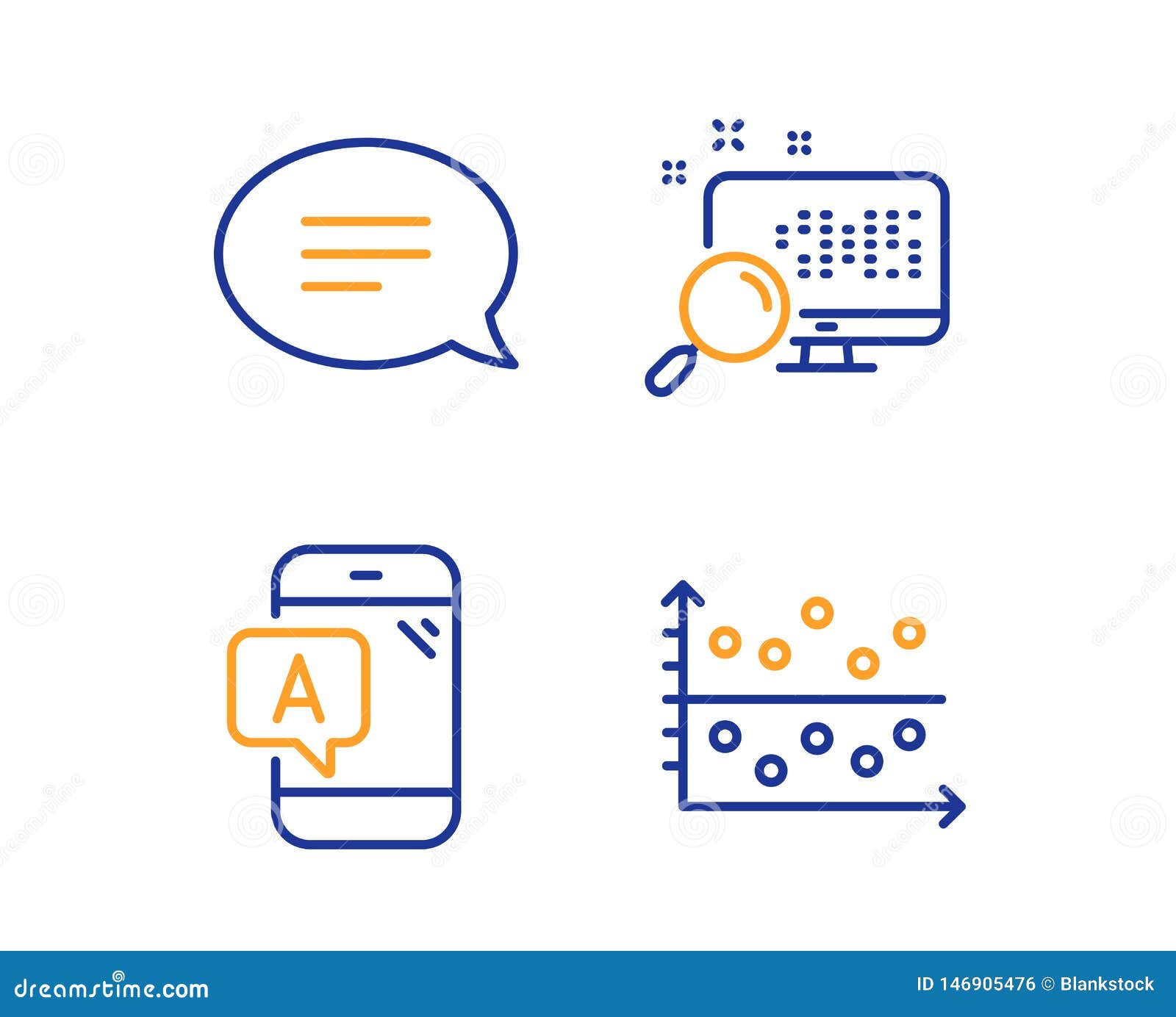 Ab Testing, Chat and Search Icons Set. Dot Plot Sign. Phone Test ...