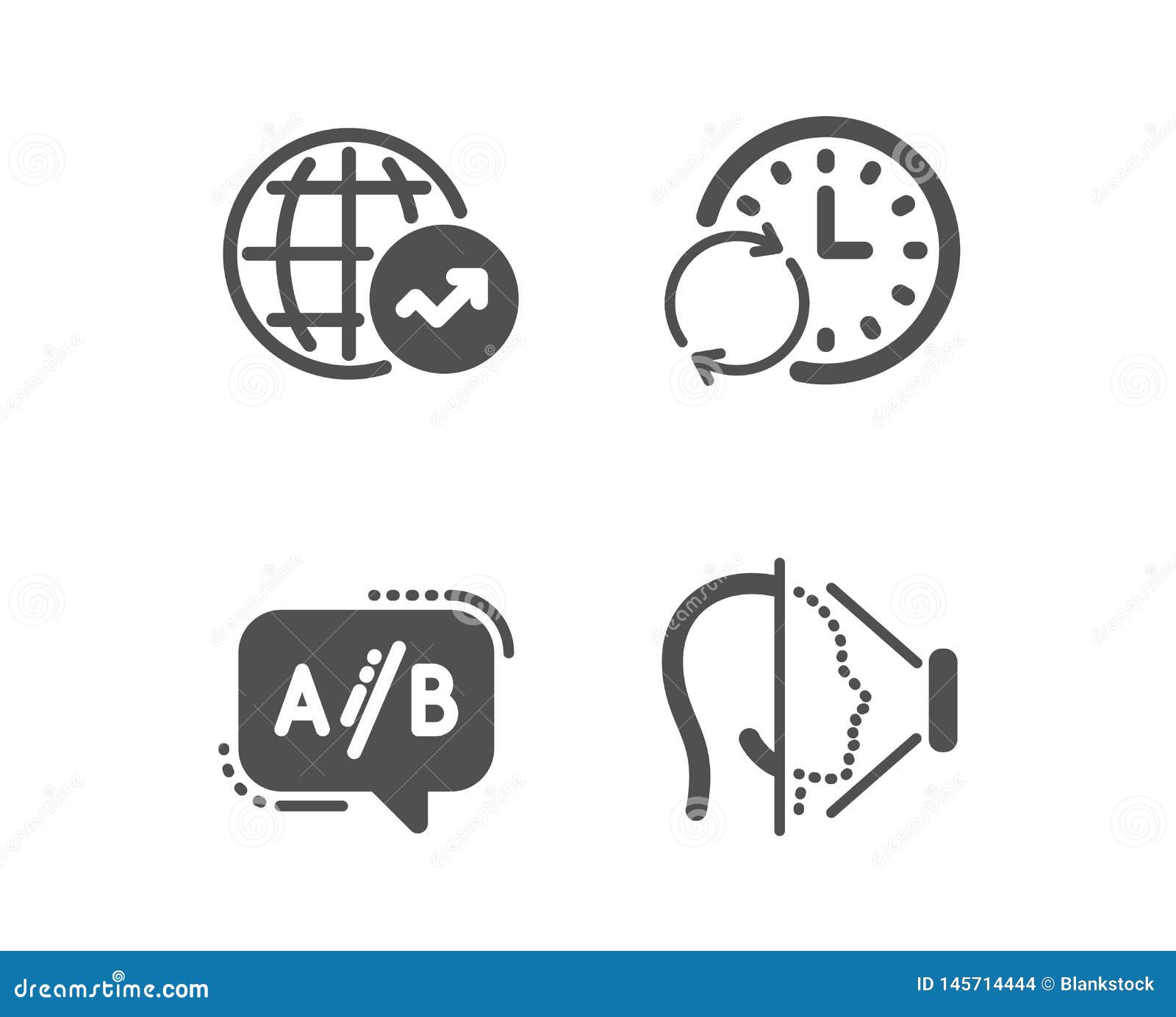 Ab Testing, World Statistics and Update Time Icons. Face Id Sign. Test ...
