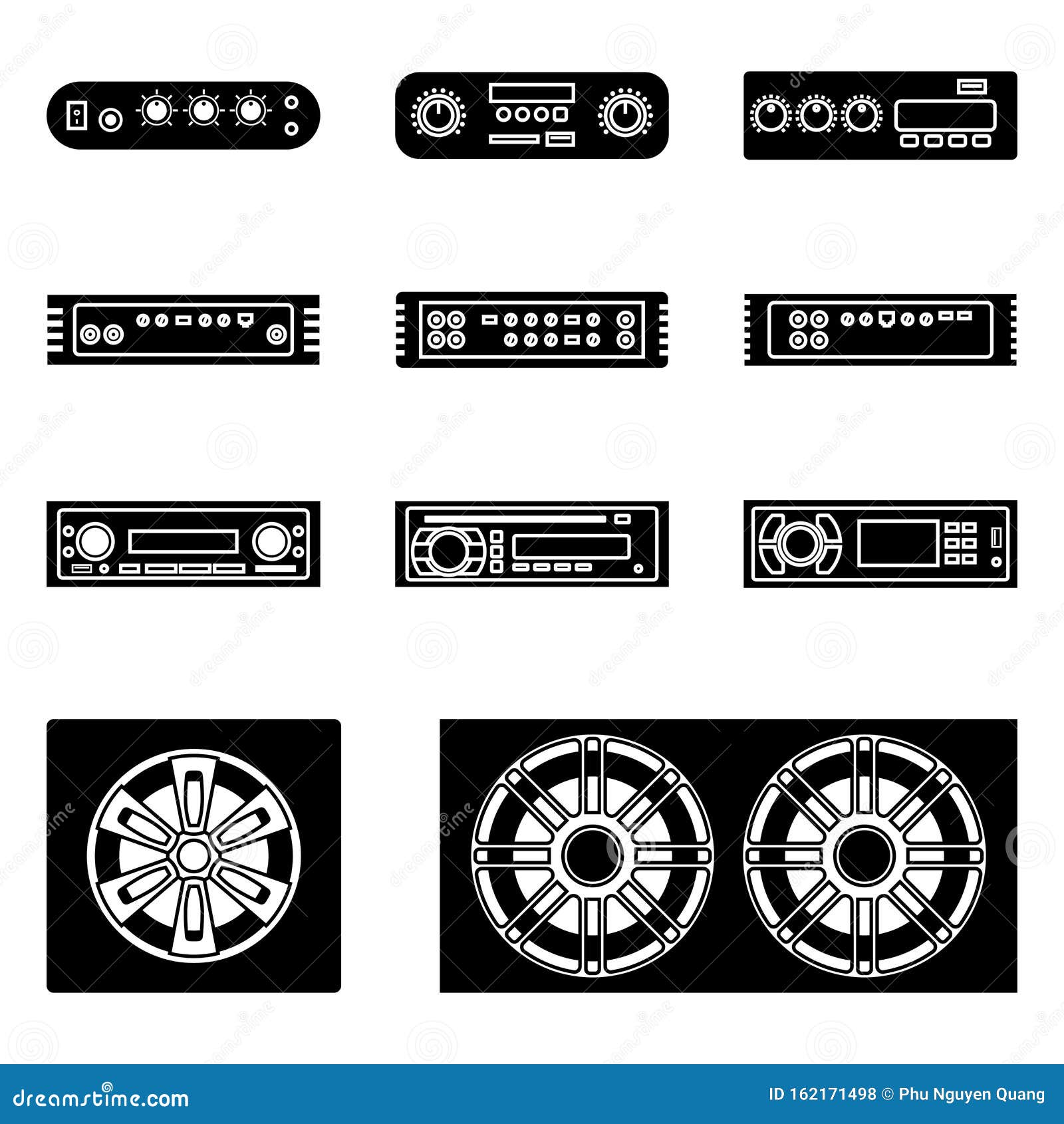 Amplifier. Media Receiver. Speaker Box. Car Audio. Silhouette Vector ...