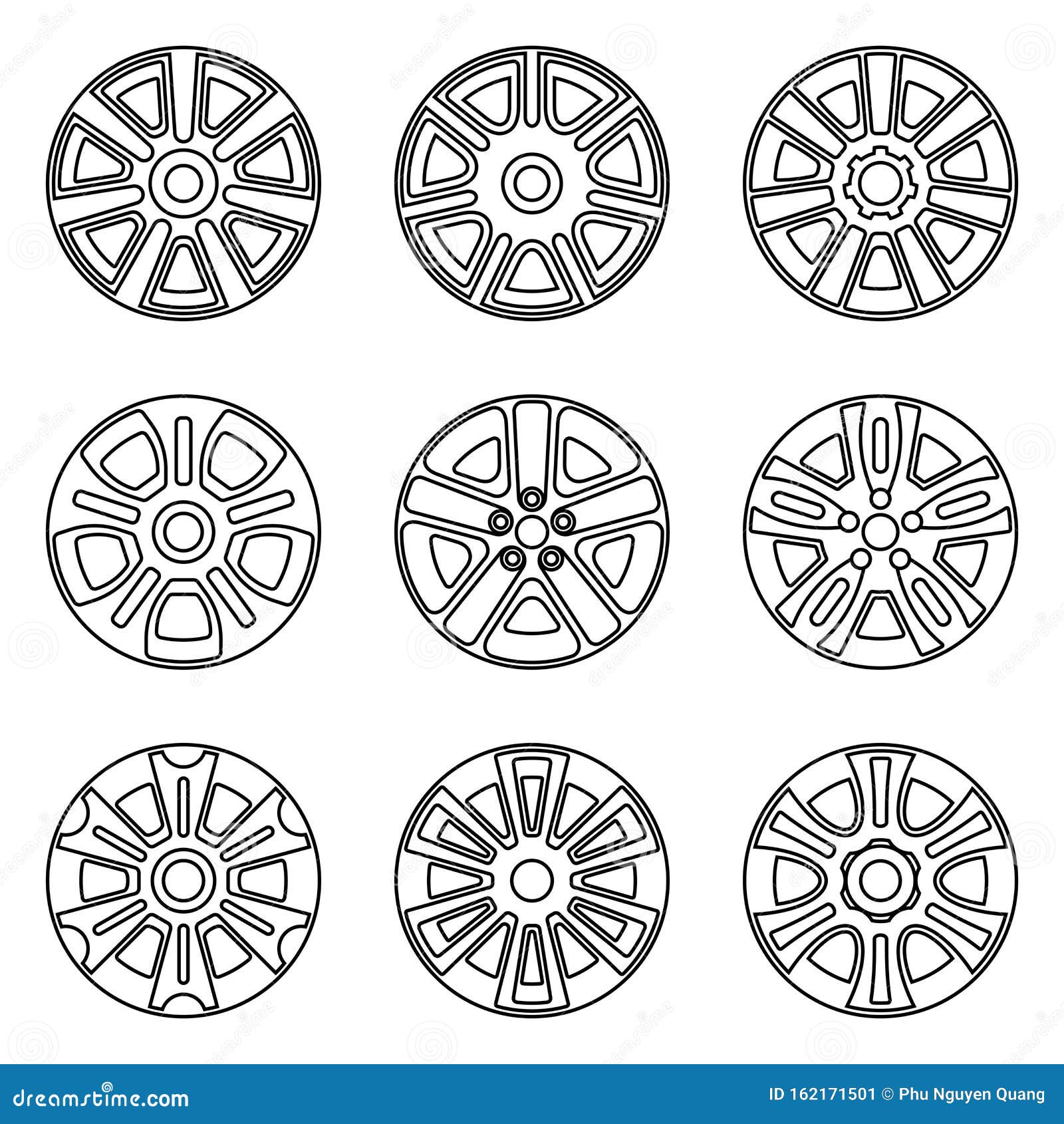 Car Wheel Trims. Flat Icons. Vector Thin Line Stock Vector ...