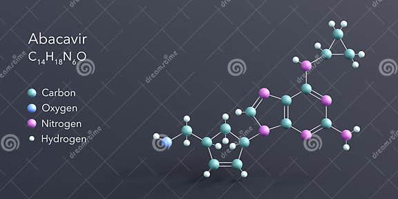 Abacavir Molecule 3d Rendering, Flat Molecular Structure with Chemical ...