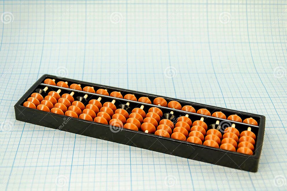 Abacus for Mental Arithmetic on Light Blue Checkered Background. Space ...