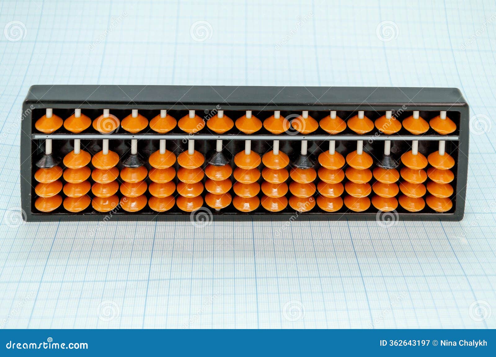 Abacus for Mental Arithmetic on Light Blue Checkered Background. Space ...