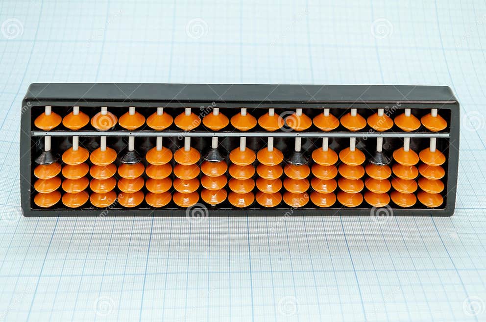 Abacus for Mental Arithmetic on Light Blue Checkered Background. Space ...