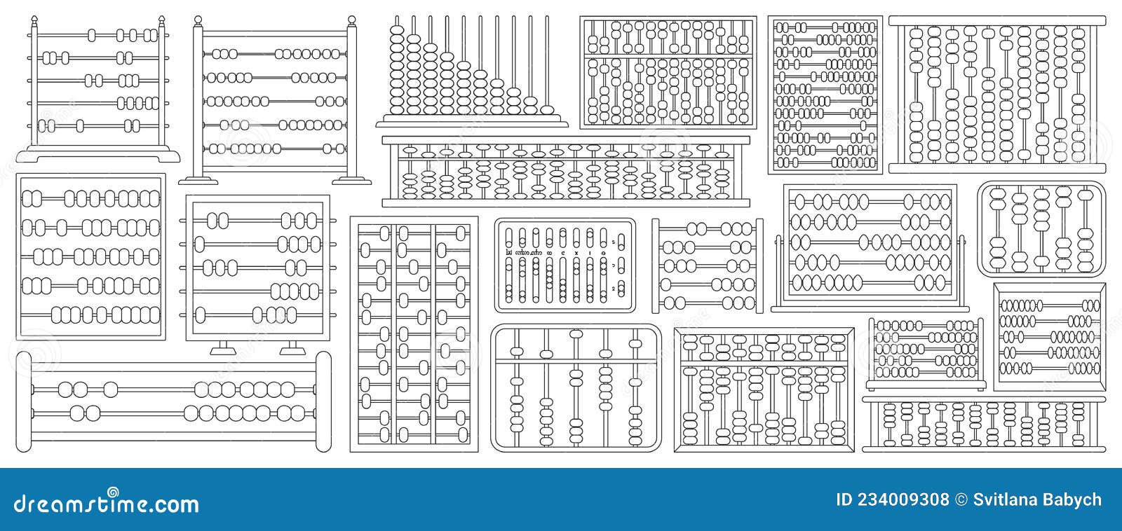 Abacus Vector Outline Icon Set . Collection Vector Illustration Tool ...