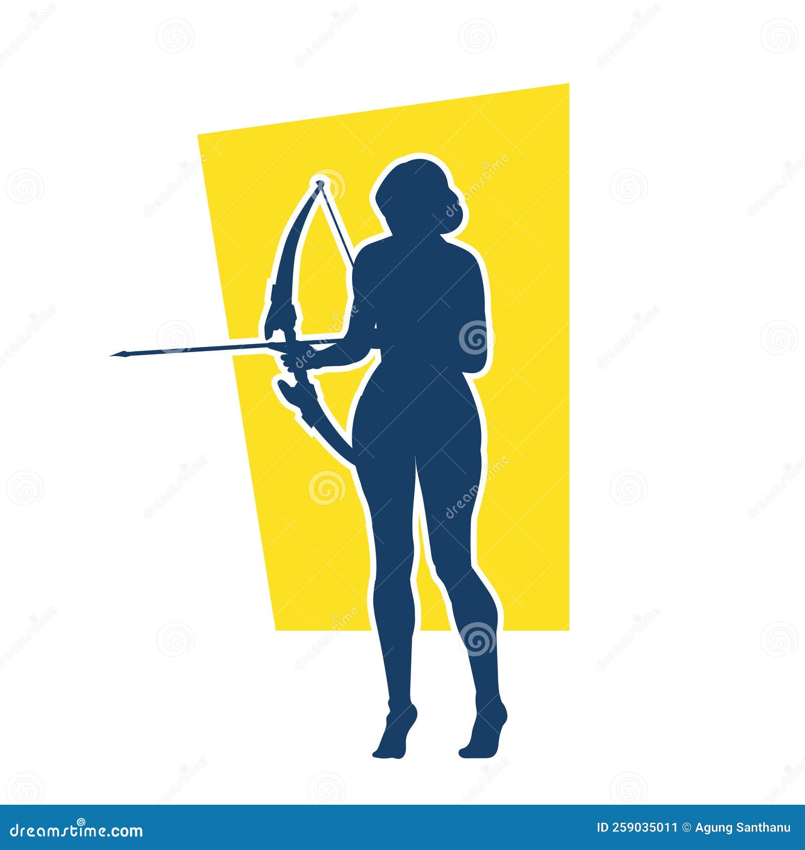 Female Archer Warrior Silhouette Vector on White Background Stock ...