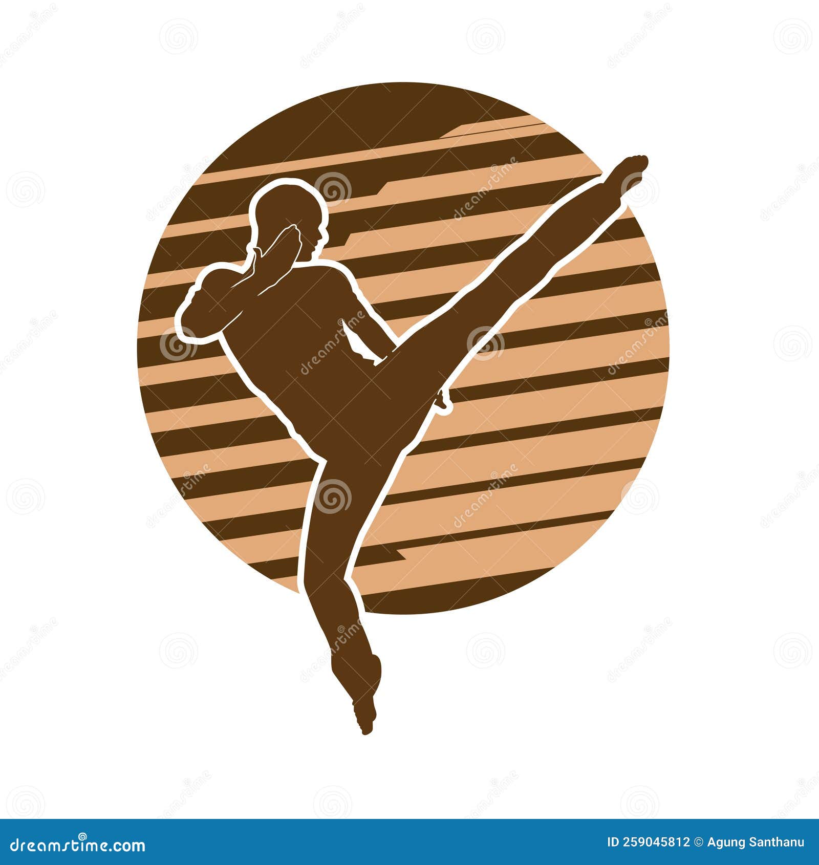 Silhouette of a Kickboxer Athlete Kicking Action Pose. Stock Vector ...