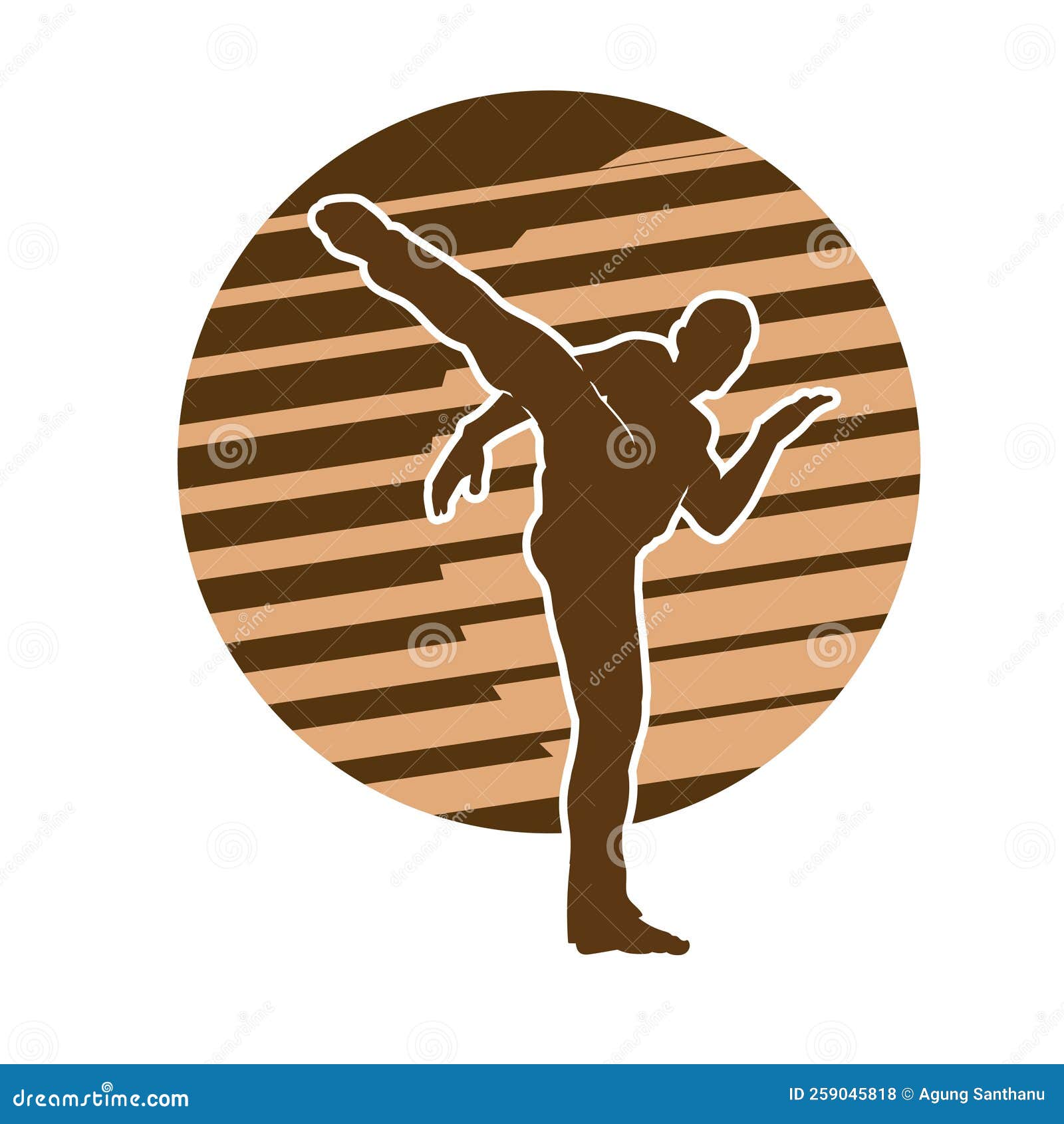Silhouette of a Kickboxer Athlete Kicking Action Pose. Stock Vector ...