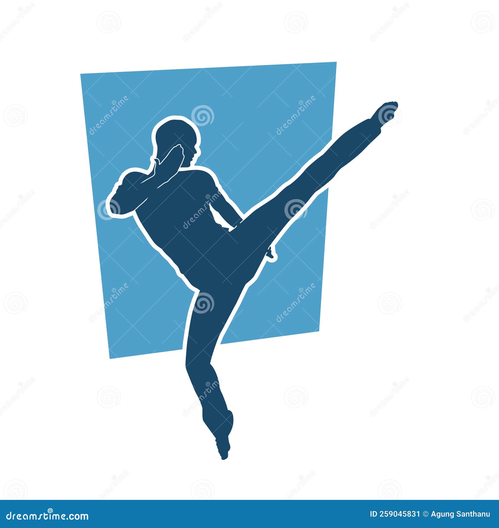 Silhouette of a Kickboxer Athlete Kicking Action Pose. Stock Vector ...