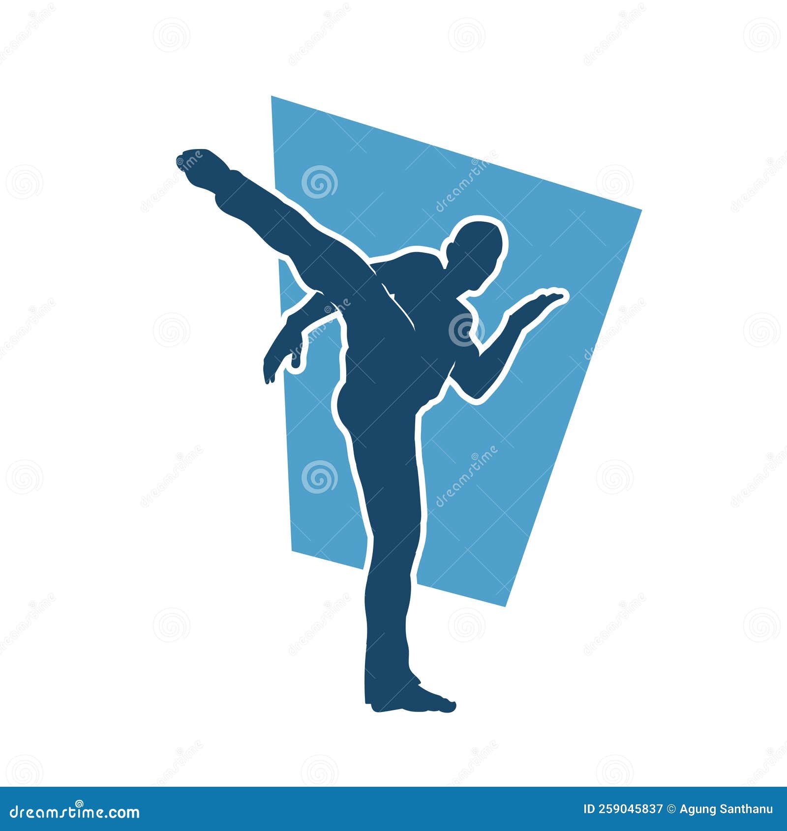 Silhouette of a Kickboxer Athlete Kicking Action Pose. Stock Vector ...