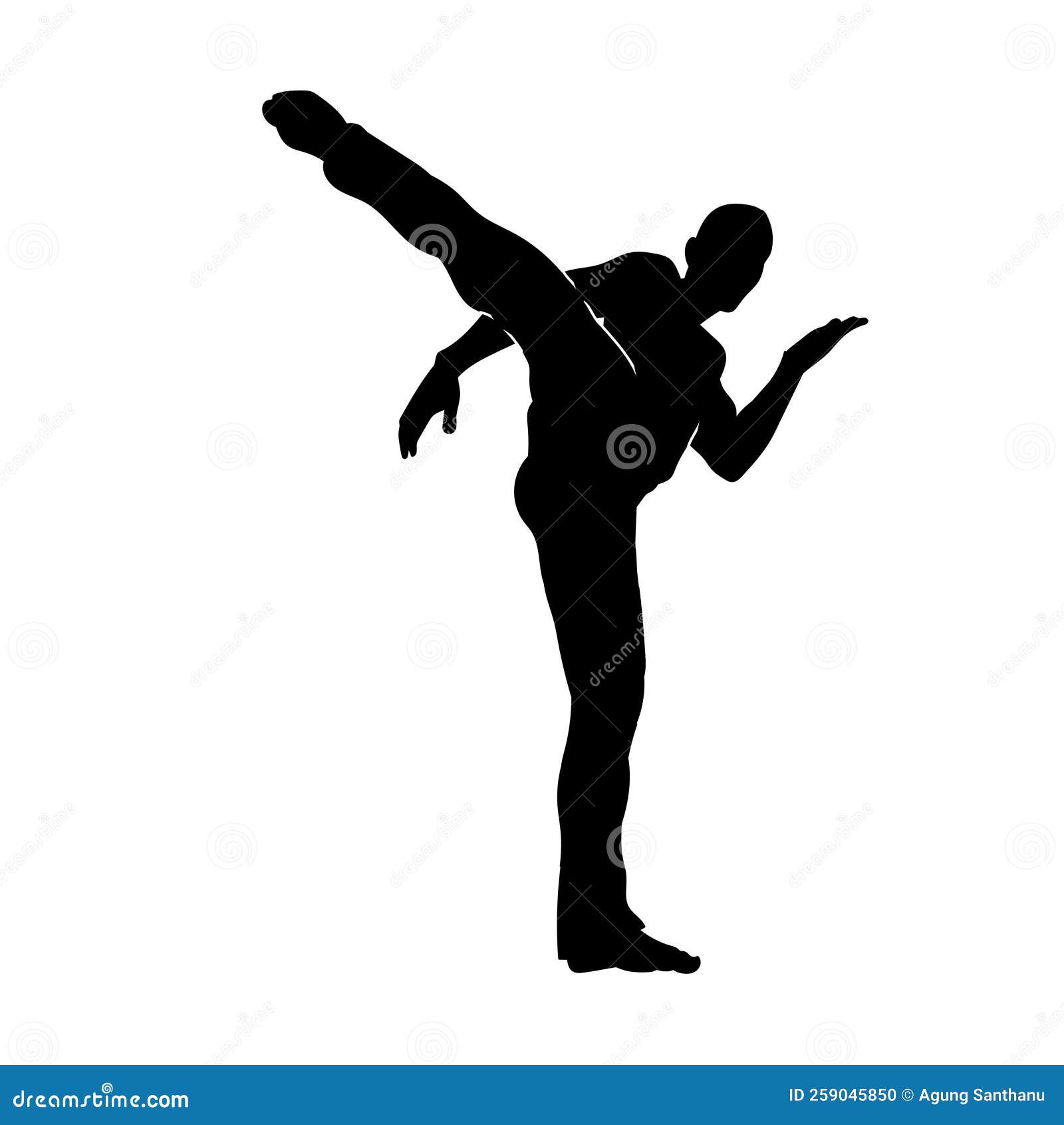 Silhouette of a Kickboxer Athlete Kicking Action Pose. Stock Vector ...