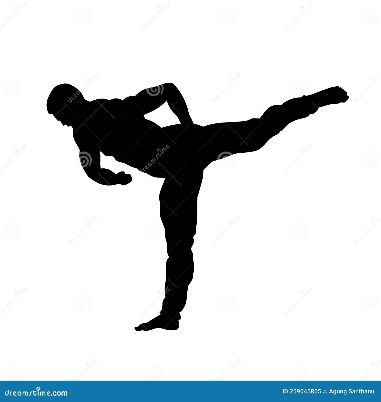 Silhouette of a Kickboxer Athlete Kicking Action Pose. Stock Vector ...