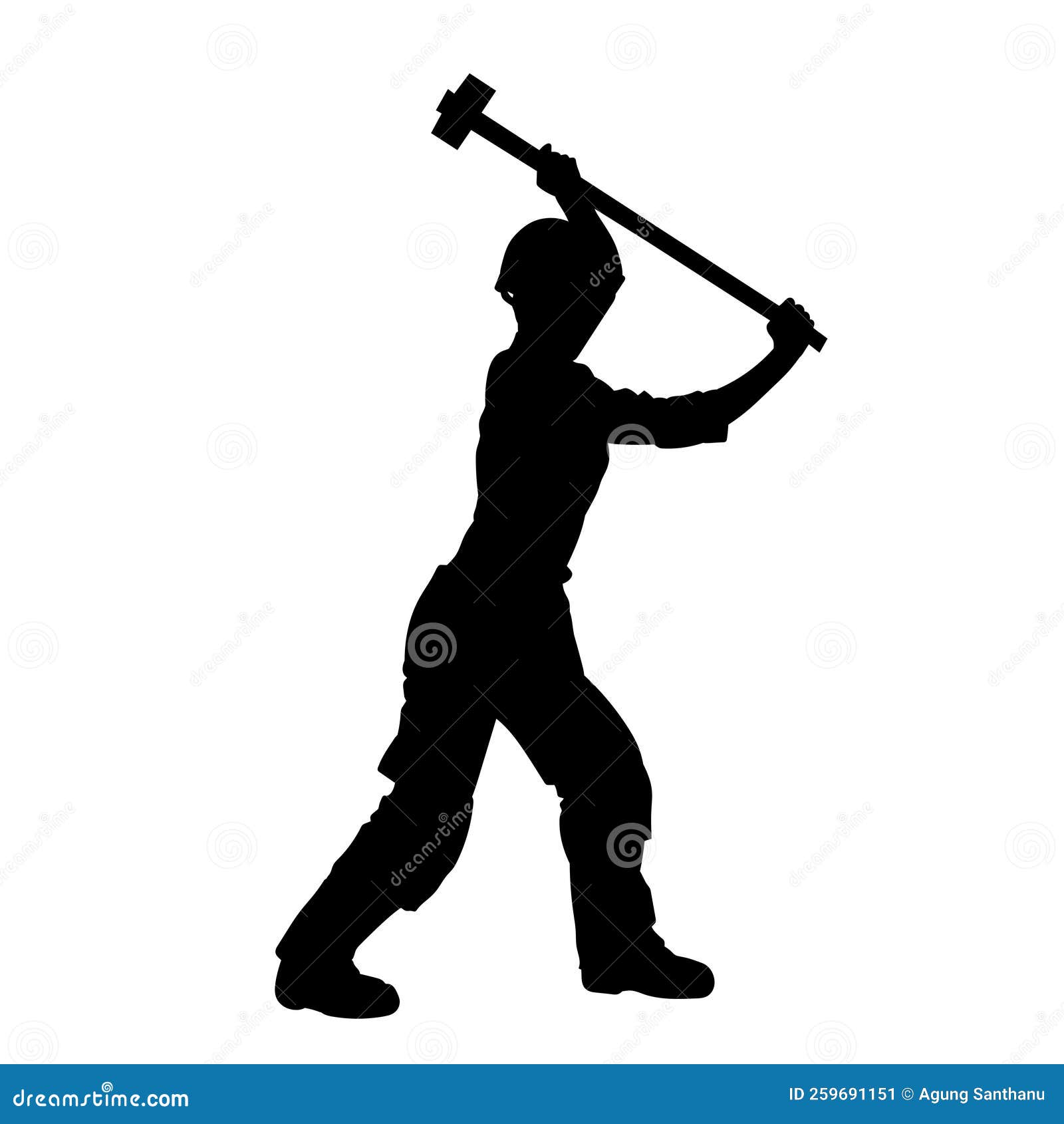 Silhouette of a Worker Swinging His Sledge Hammer. Stock Vector ...