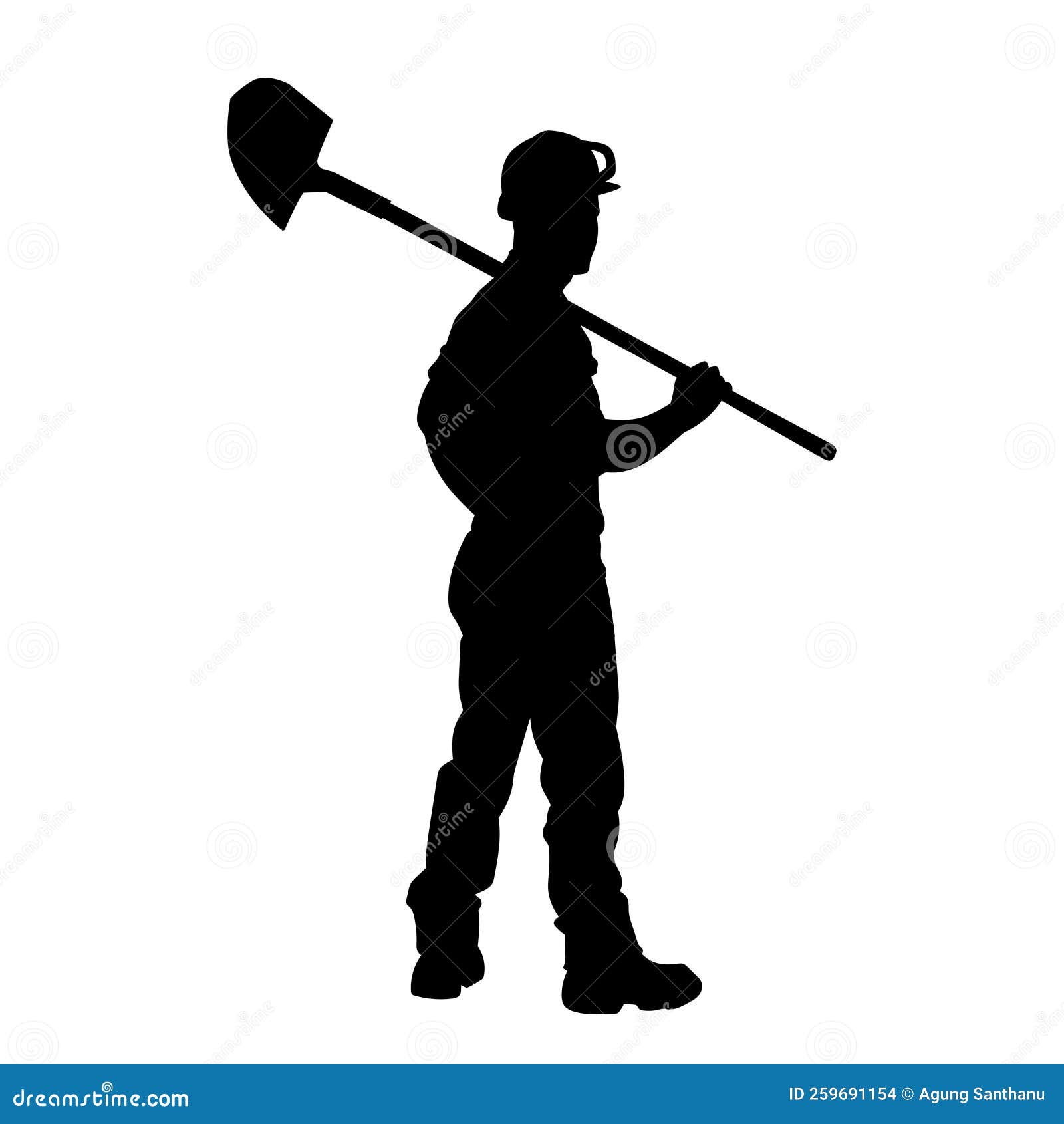 Silhouette of a Male Construction Worker Digging Ground with a Shovel ...