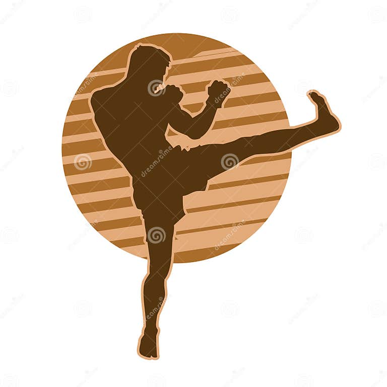 Silhouette of a Kickboxer Athlete Kicking Action Pose. Stock Vector ...