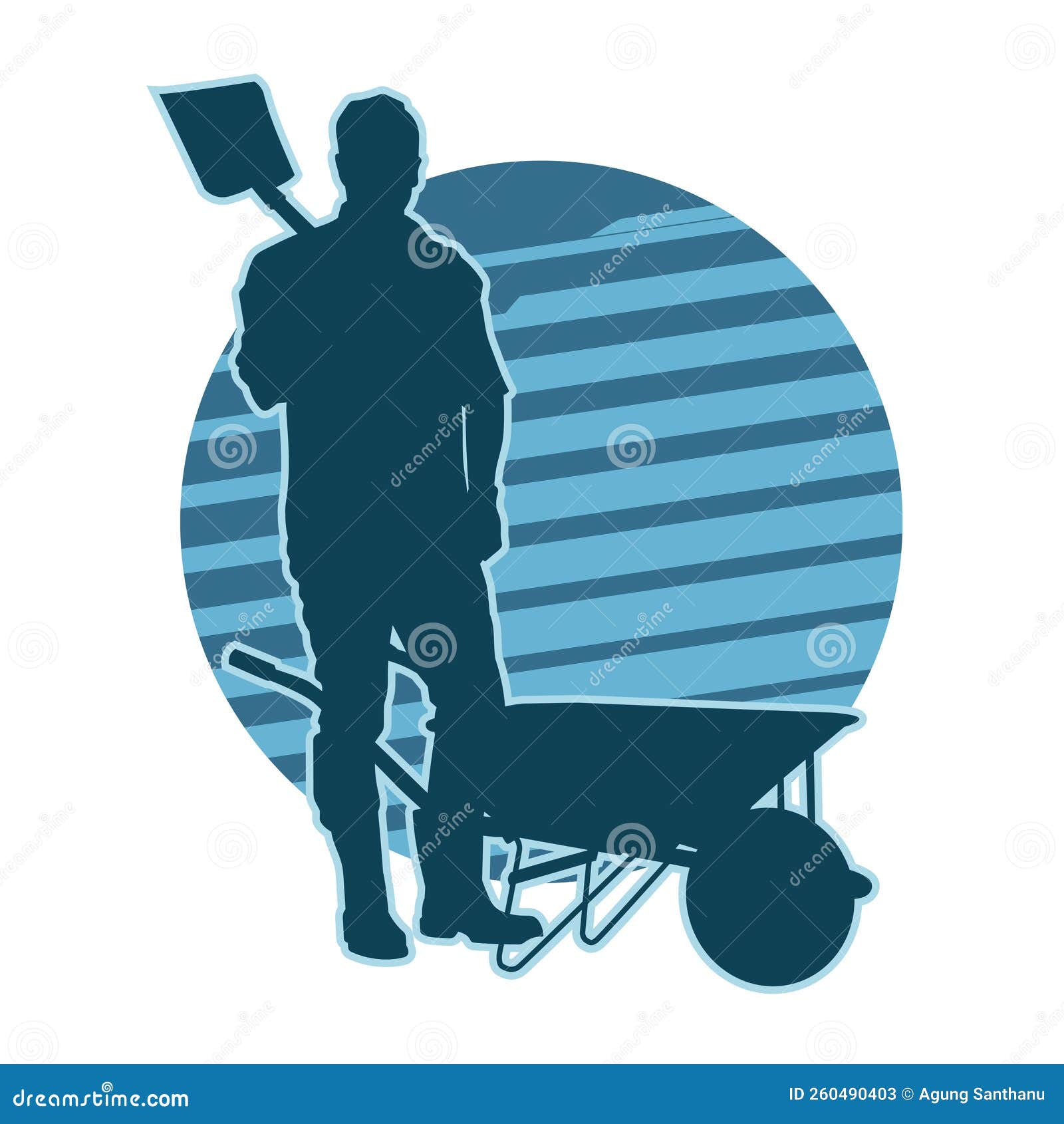 Silhouette of a Male Contruction Worker Holding Shovel and Standing ...