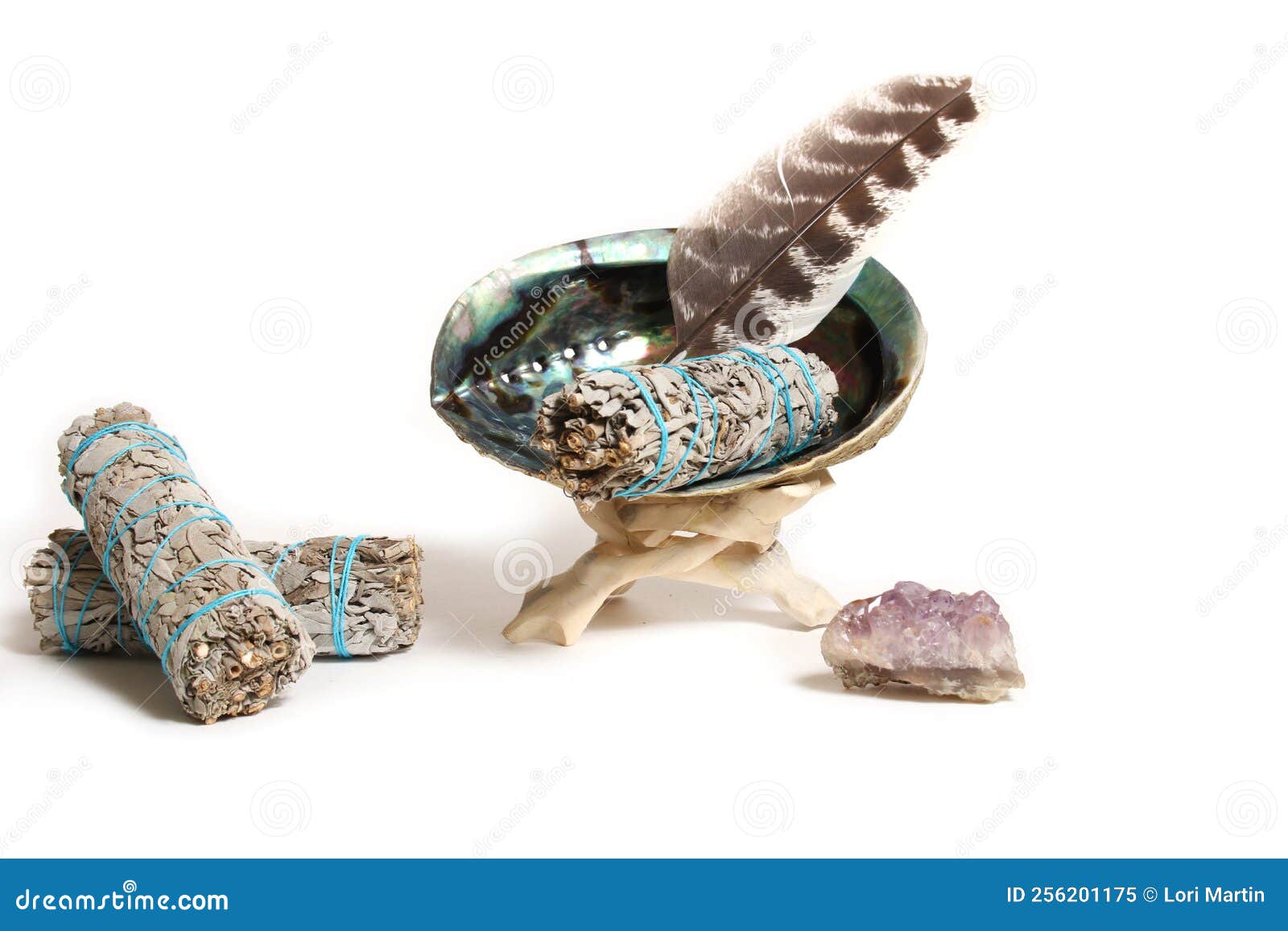 Abalone Shell with Sage Incense and Amethyst Stone for Cleansing and ...