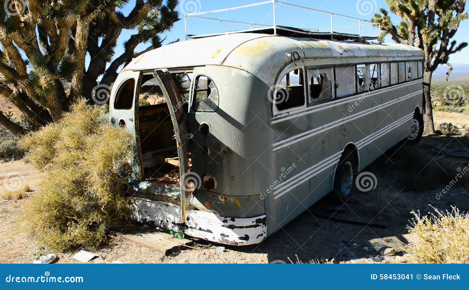 Abandon Bus in the Mojave Desert Stock Video - Video of cinder, factory ...