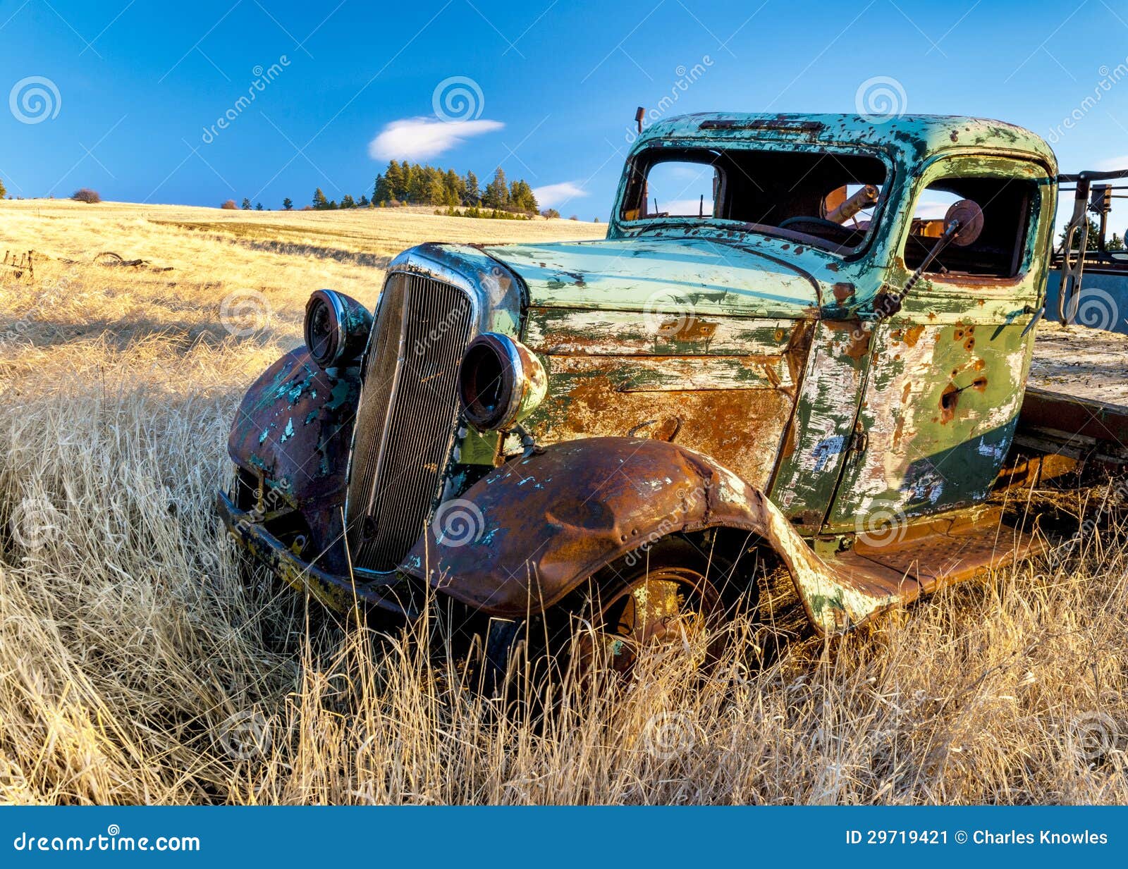 Rusty Old Truck in a Farm Field Stock Image - Image of antique, metal ...