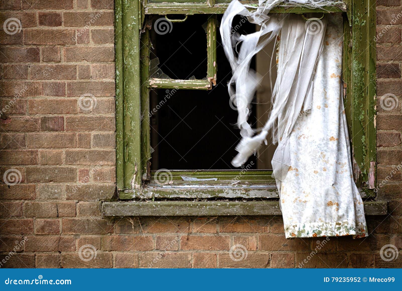 Abandonded Building Window and Curtains Stock Photo - Image of flapping ...