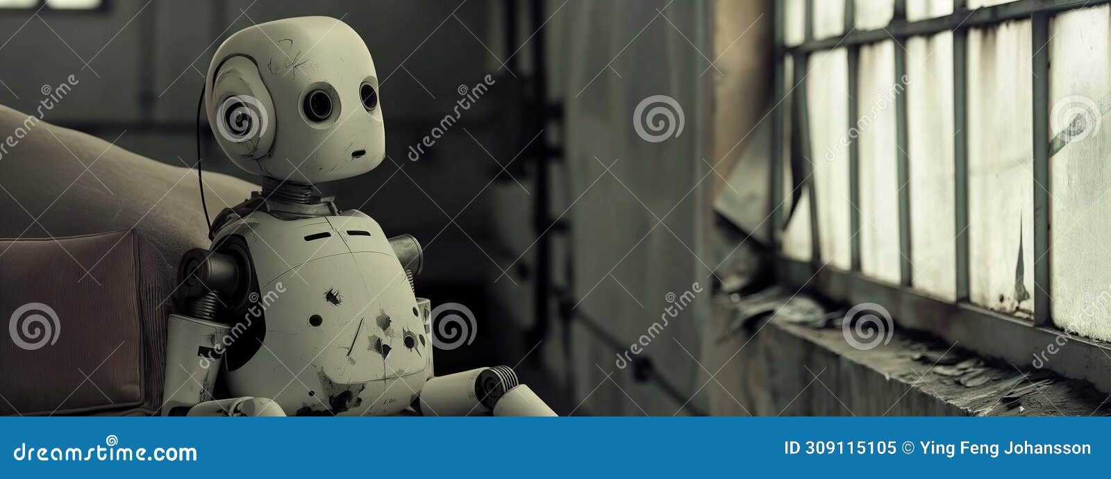 An Abandoned AI Robot Sits Idle Stock Illustration - Illustration of ...
