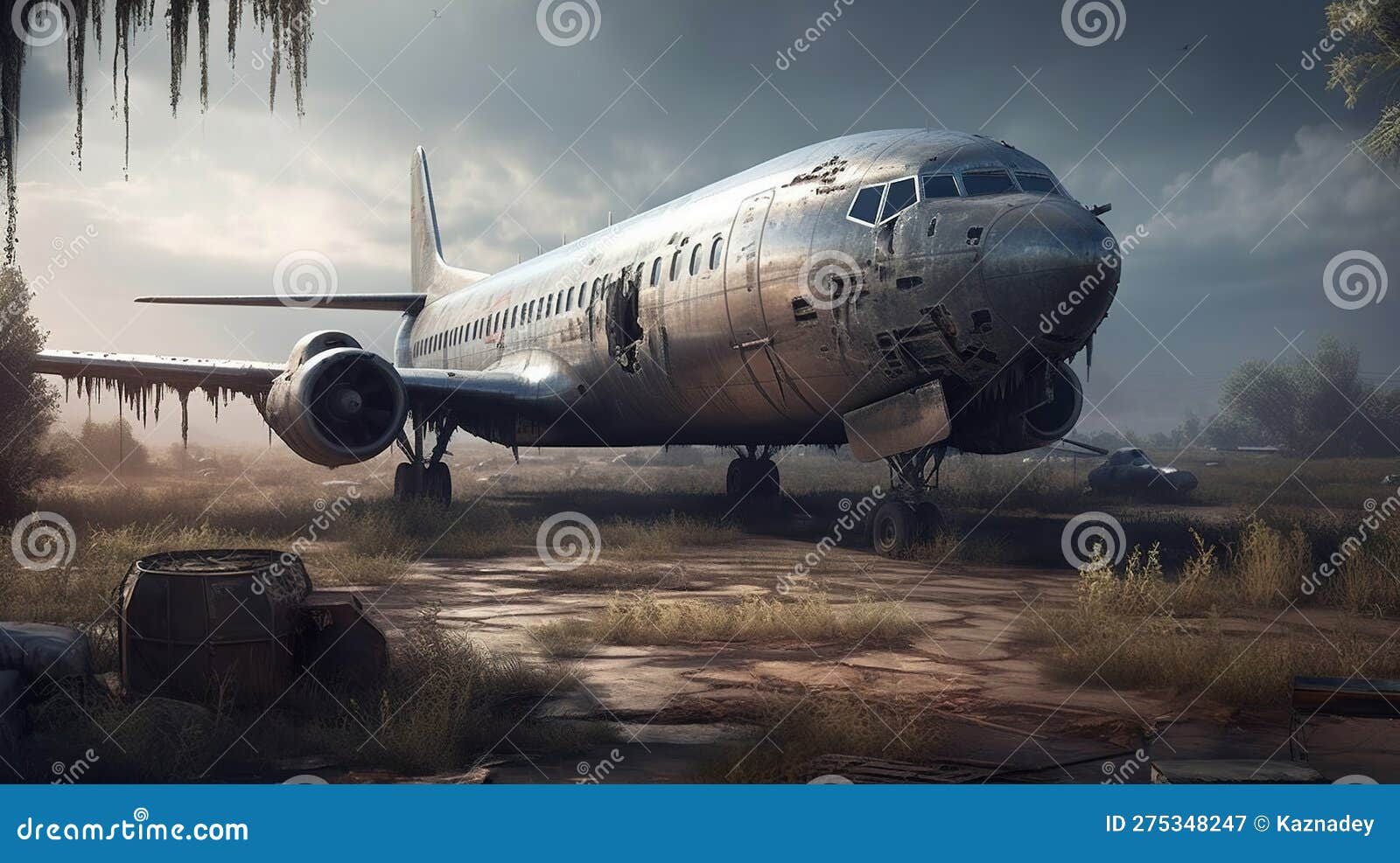 Abandoned Aircraft after Post-apocalyptic. Generative Ai Stock ...