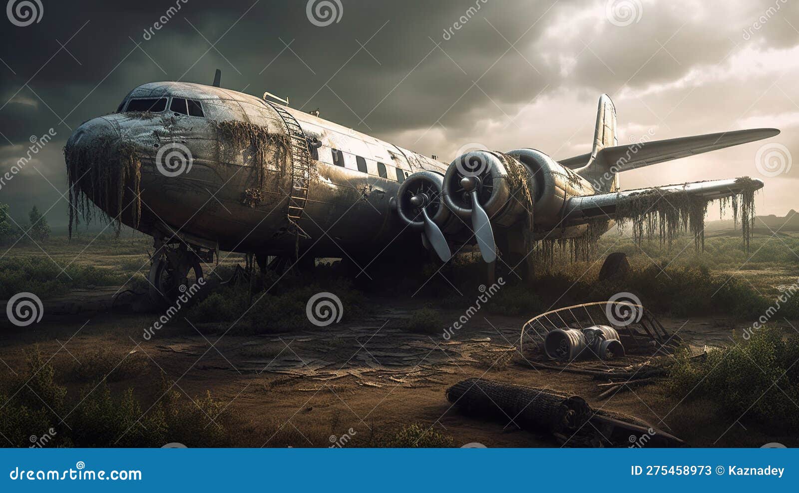 Abandoned Aircraft after Post-apocalyptic. Generative Ai Stock ...