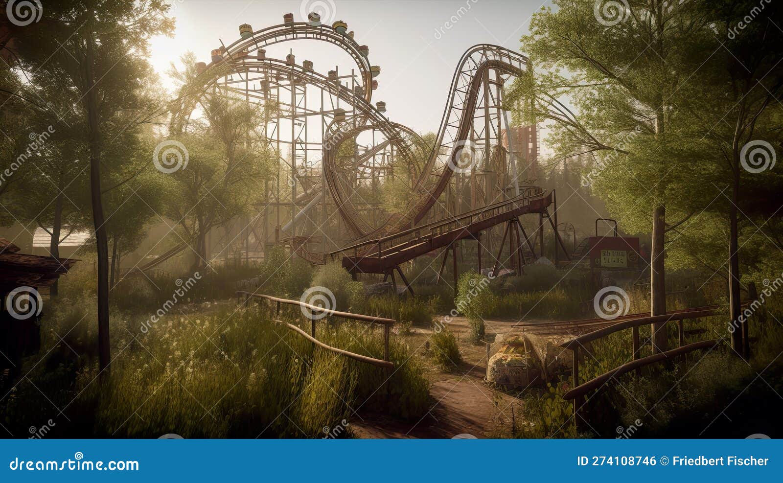 Abandoned Amusement Park with Attractions Overgrown with Trees, AI ... Abandoned Amusement Park with Attractions Overgrown with Trees, AI ...