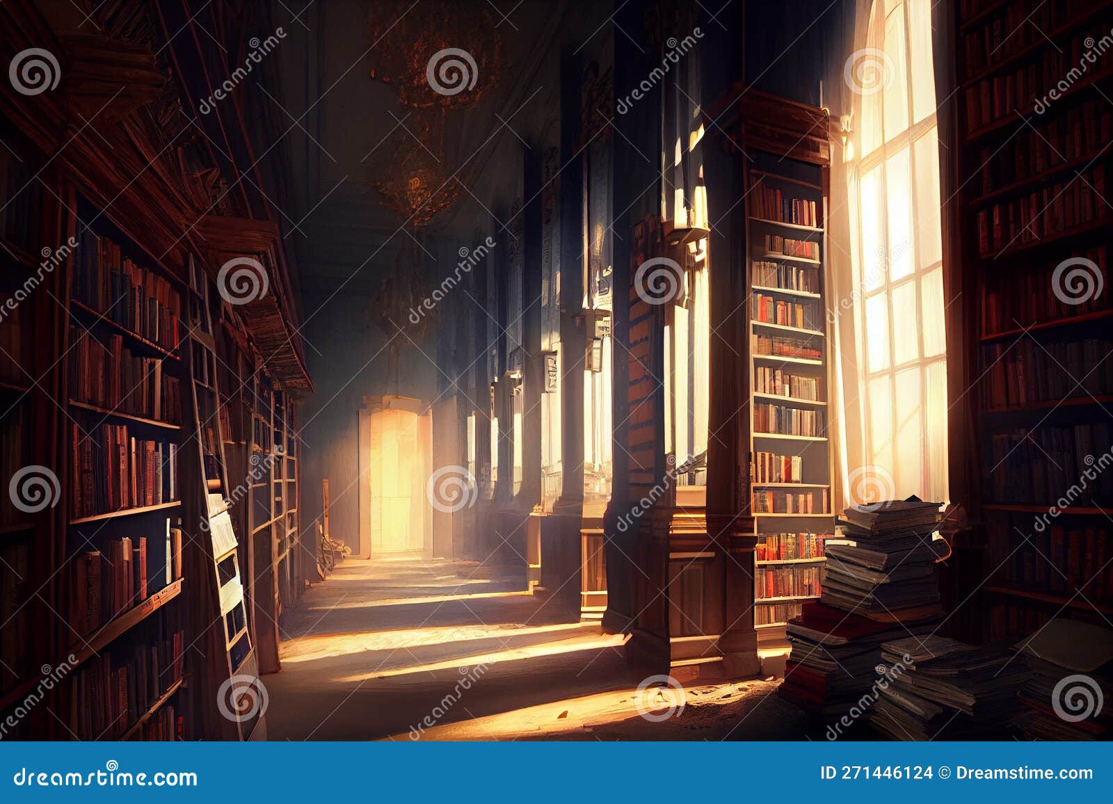Abandoned Ancient Library with a Lot of Lost Knowledge by Mankind. AI ...