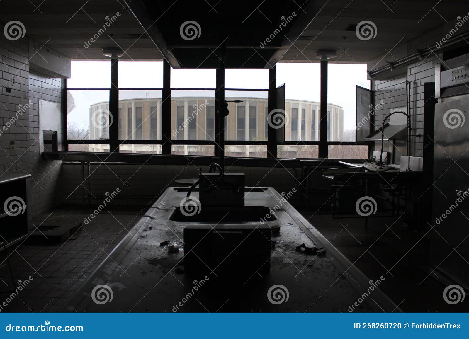 Abandoned Asylum: View through Kitchen Windows Stock Photo - Image of ...