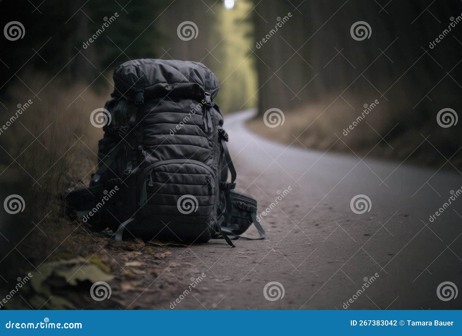 Single Backpack in the Middle of Nowhere on a Lonely Road or Path in ...