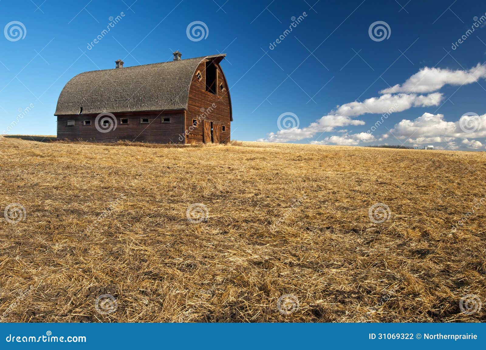 Abandoned Barn in Harvested Wheat Field Stock Photo - Image of canada ...