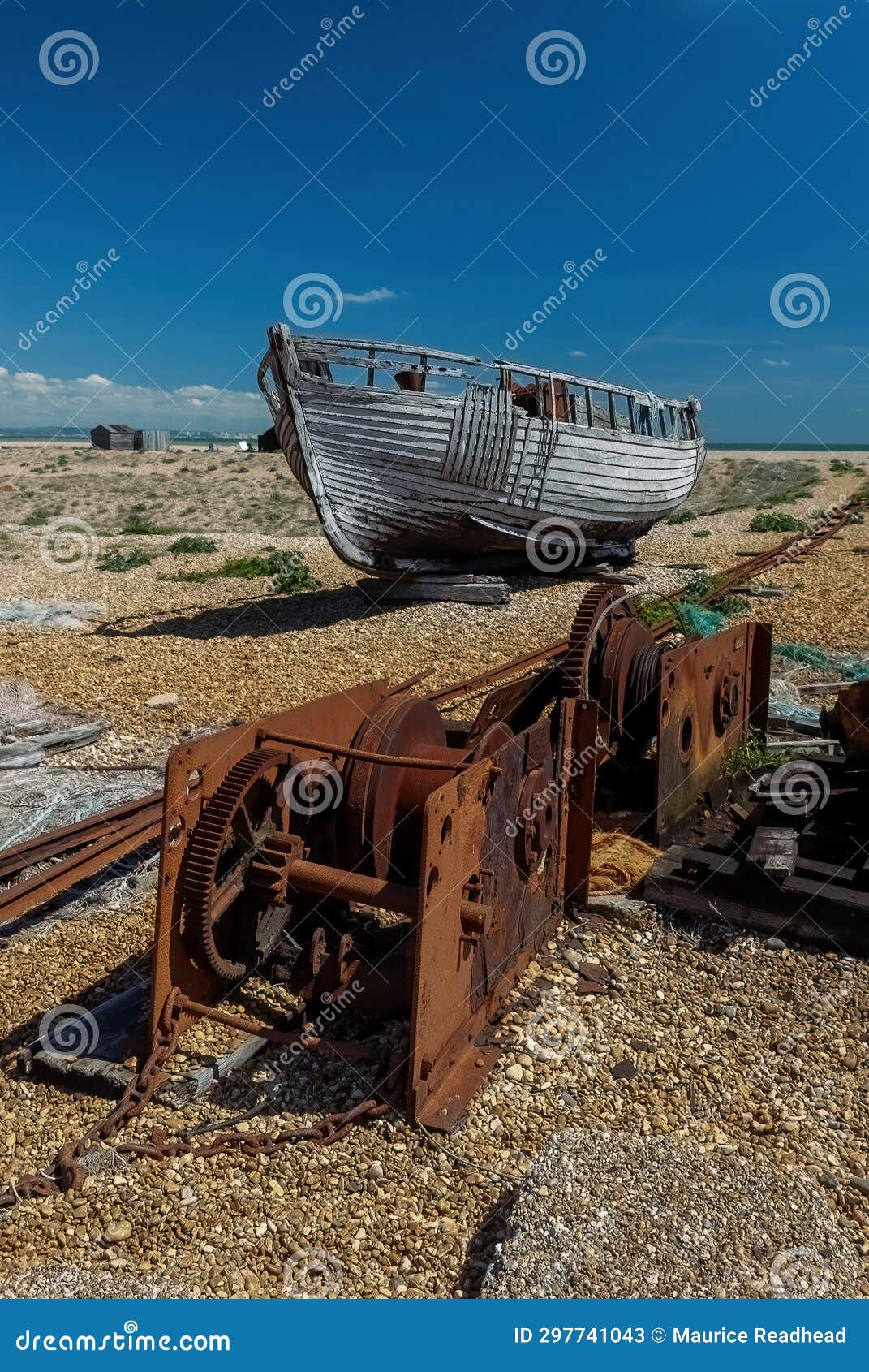 Abandoned Boat and Winch Equipment on Dungeness Beach Stock Image - Image of beach, wreck: 297741043