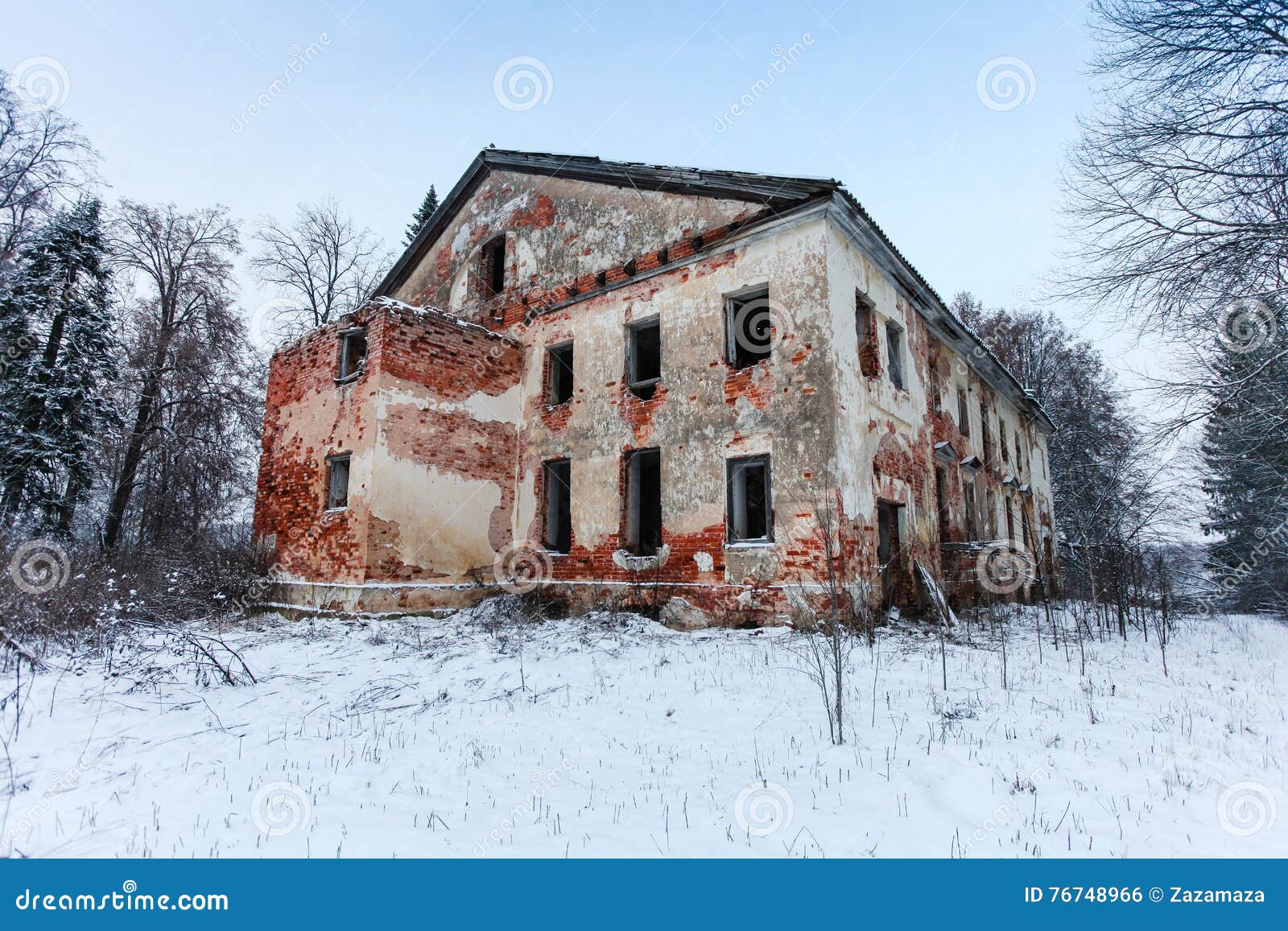 Abandoned and Broken Old Two-storey Brick House in the Forest Stock ...