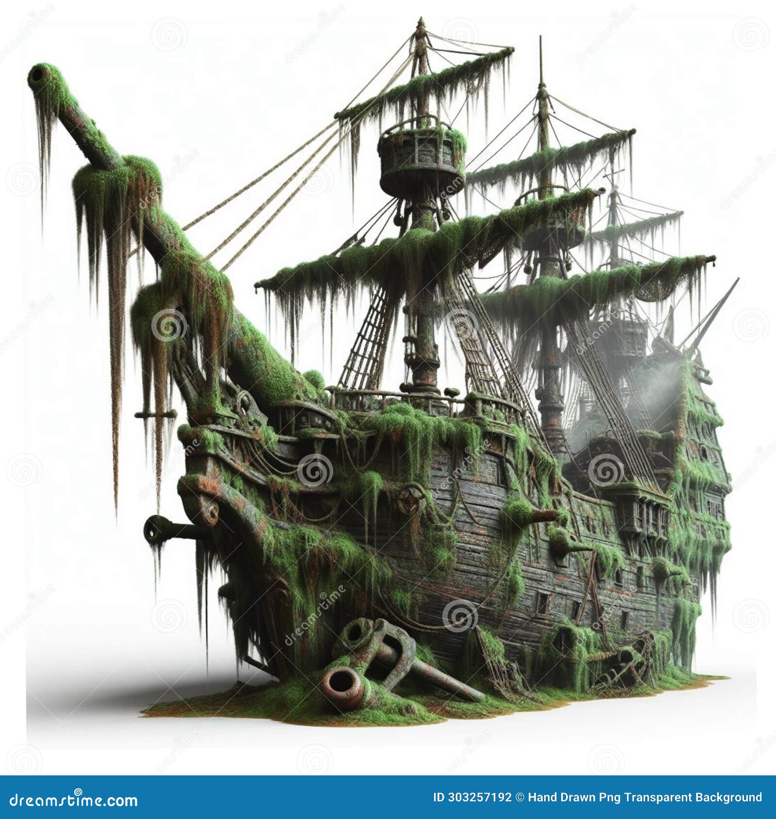 Abandoned Broken Pirate Ship with Atmosphere Full of Mystery Isolated ...